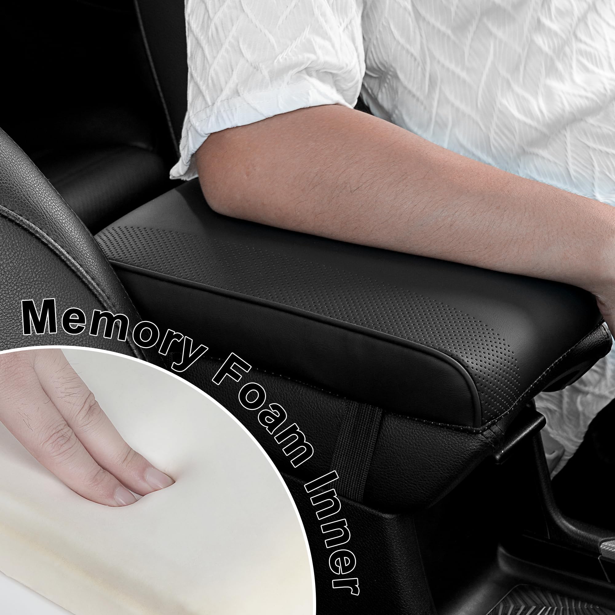 SEG Direct Car Center Console Cover, Breathable Leather Auto Armrest Cover, Memory Foam Arm Rest Cushion, Universal Car Seat Box Cover Car Interior Accessories, Black