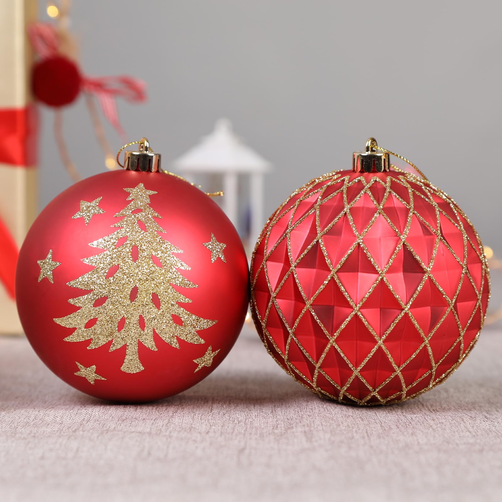 SHareconn 100MM/4 Inch 9PCS Large Christmas Balls Ornaments, Shatterproof Plastic Hanging Big Baubles Set for Xmas Tree Decoration Holiday Party Wedding Decorations with Hook, Red