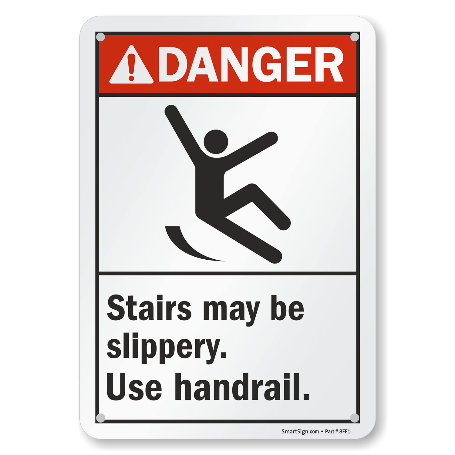 SmartSign - S-8293-PL-10 "Danger - Stairs May Be Slippery. Use Handrail" Sign | 7" x 10" Plastic