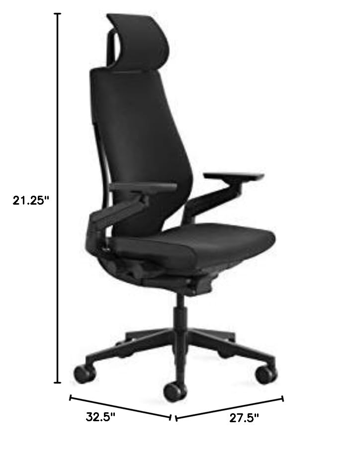 Steelcase Gesture Office Chair with Head Rest - Ergonomic Work Chair with Wheels for Carpet - Comfortable Office Chair - Intuitive-to-Adjust Chairs for Desk - 360-Degree Arms - Licorice Fabric