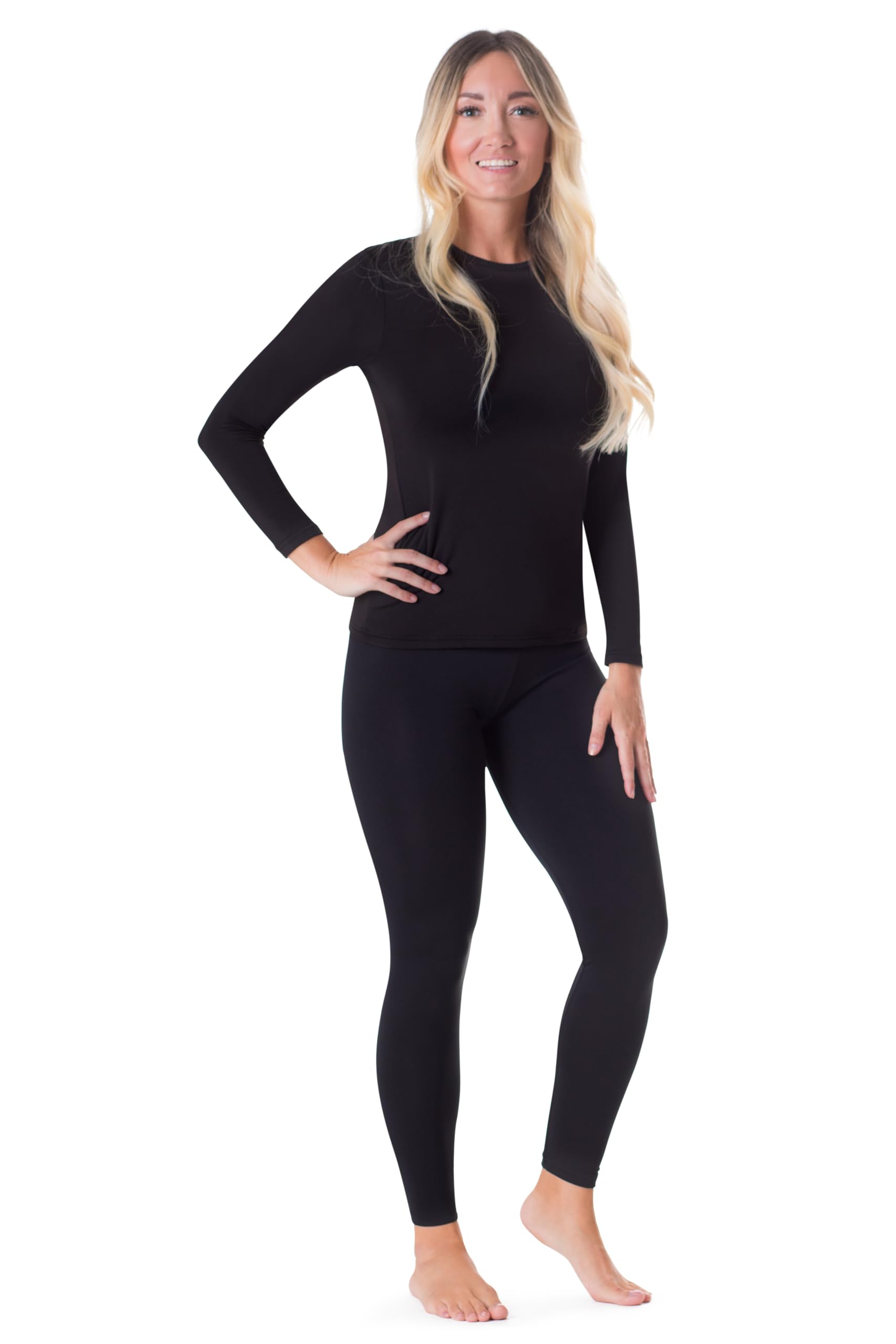 Rocky Thermal Underwear for Women (Long Johns Thermals Set) Shirt & Pants, Base Layer with Leggings/Bottoms Ski/Extreme Cold, Standard Weight (Black - Medium)