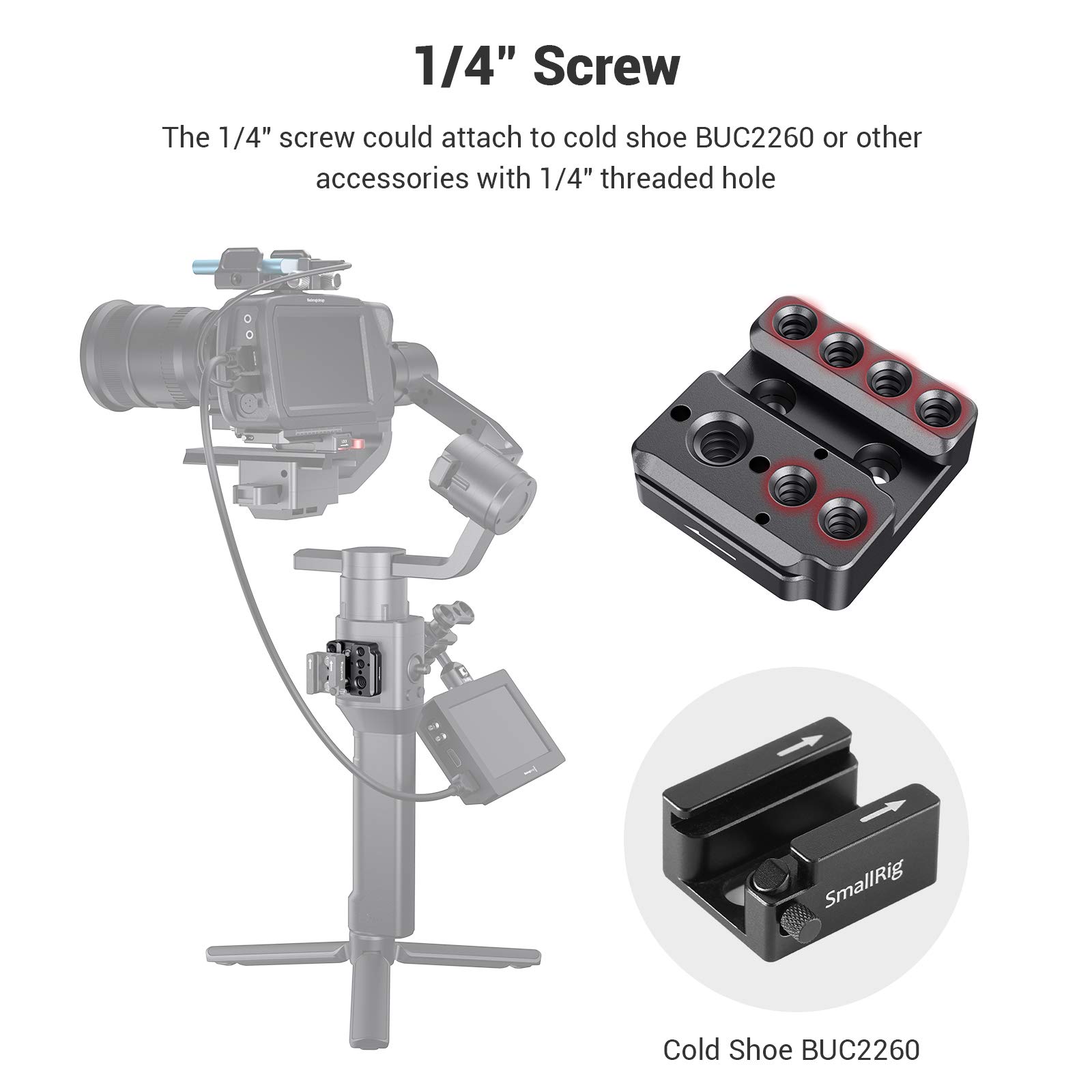 SmallRig Monitor Mount Holder for DJI Ronin-S/SC and RS 2/RSC 2/RS 3/RS 3 Pro/RS 3 Mini Gimbal Accessories Mounting Plate, w/ 1/4” Thread 3/8” Locating Hole NATO Rail for Magic Arm Handle - 2214