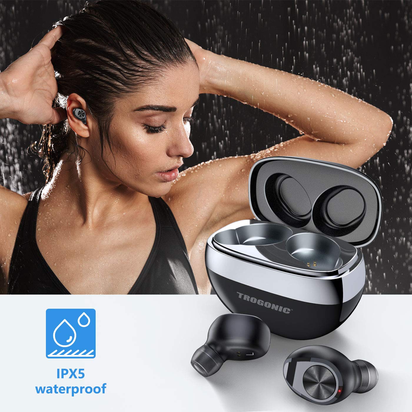 trogonic TE1 Wireless Earbuds,Wireless Headphone with Mic, Bluetooth 5.0 IPX5 Waterproof MCsync Deep Bass in-Ear Headphones with Charging Case for Sports