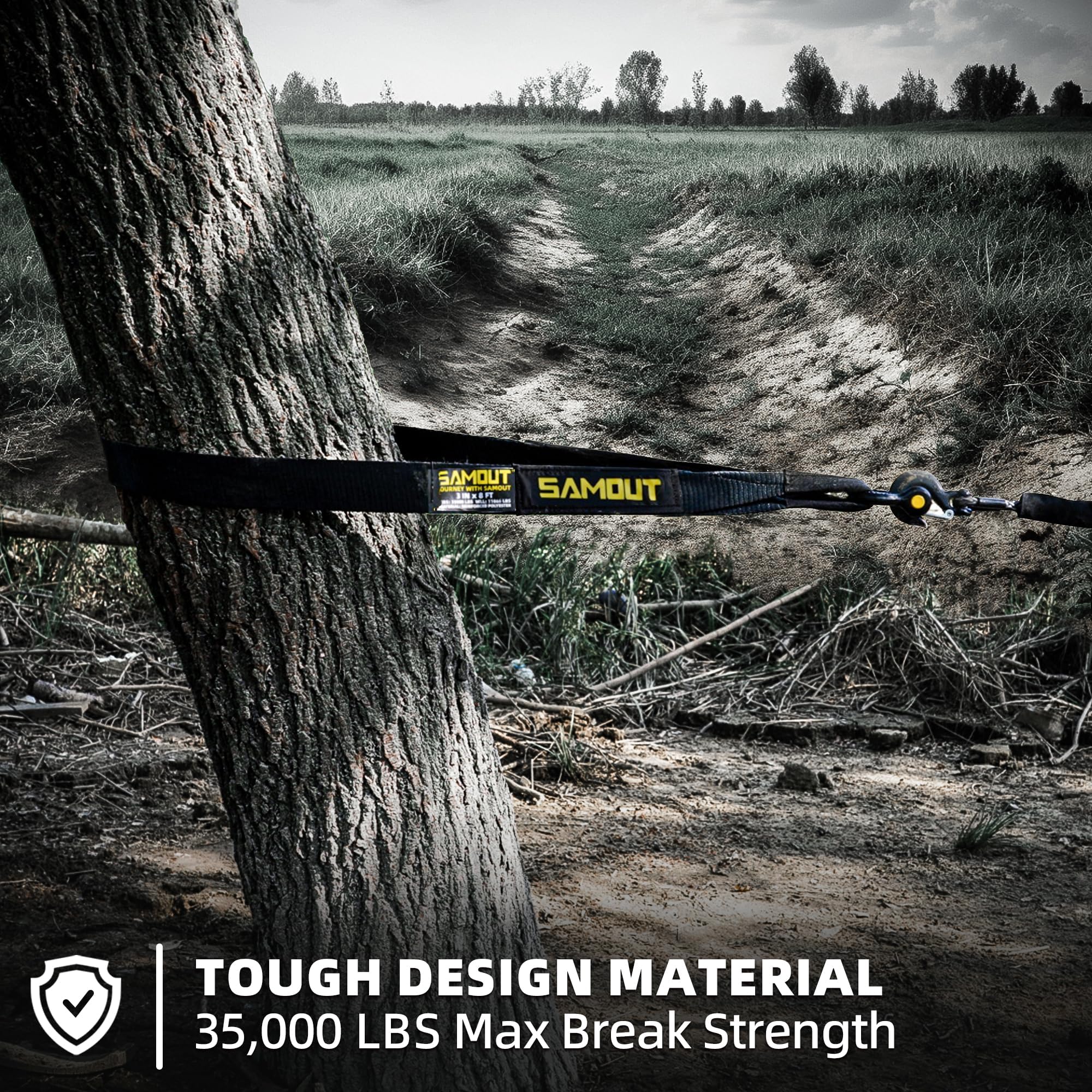 SAMOUT Tree Saver Strap 3in x 8ft Lab Tested 35,000Lbs Break Strength, Emergency Recovery Strap, Winch Extension Rope, Bridle Strap