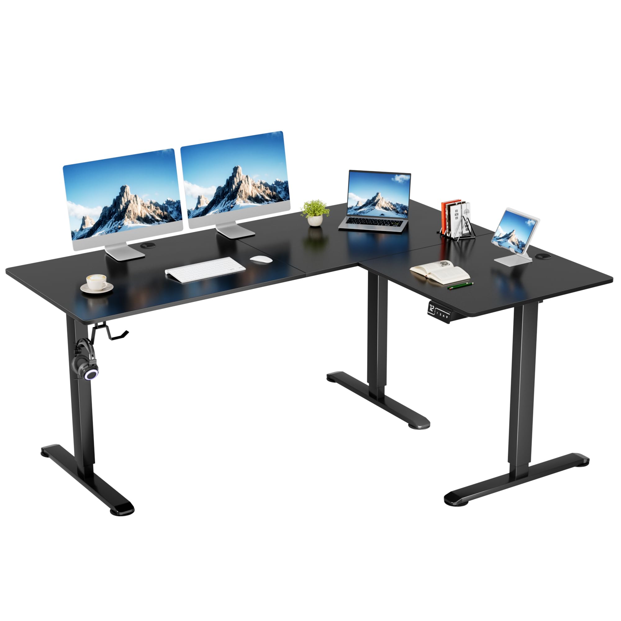 Shahoo Electric Stand Up Desk Frame, Dual Motor Ergonomic Height Adjustable Table Legs with Memory Controller, White, 47 x 23 Inches