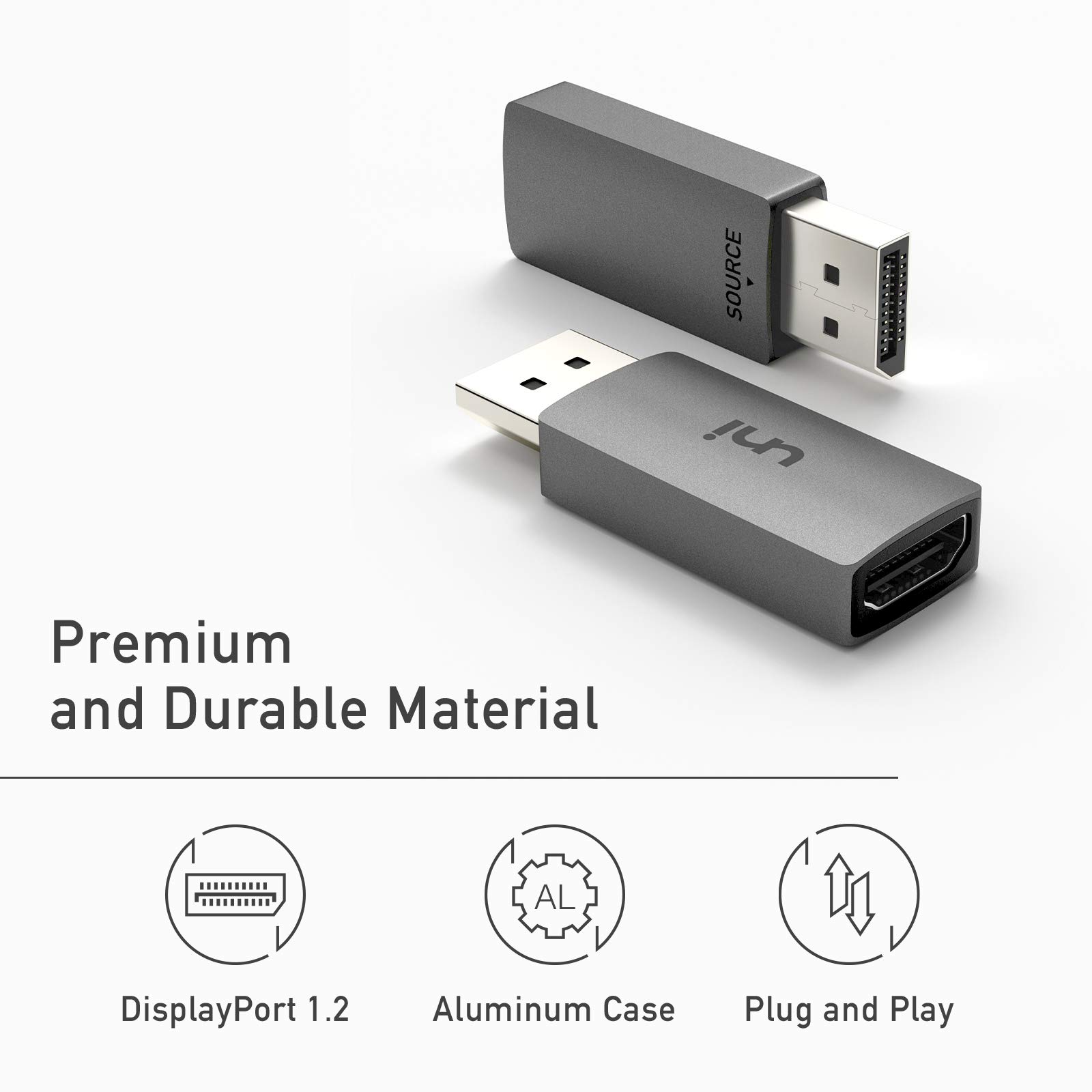 uni DisplayPort to HDMI Adapter, DisplayPort to HDMI Adapter (4K UHD) Directional DP to HDMI Converter Compatible for Lenovo, HP, DELL, GPU, AMD, NVIDIA and More