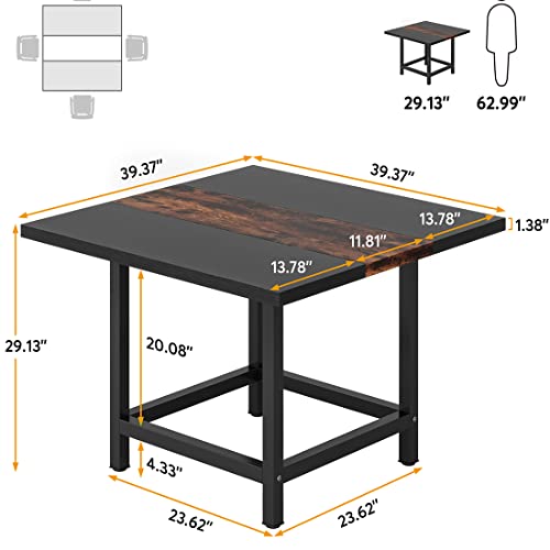 Tribesigns Square Dining Table for 4 People, Farmhouse 39.4"x 39.4" inches Wooden Kitchen Table Patio Table for Backyard &Small Space, Black&Retro (Rusitc&Black)