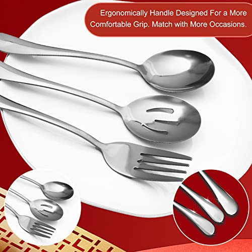 Serving Spoons Set(2023 New)Stainless Steel Serving Utensils Include Serving Spoon Slotted Spoon Serving Forks for Buffet, Parties, Catering and More (Silver)