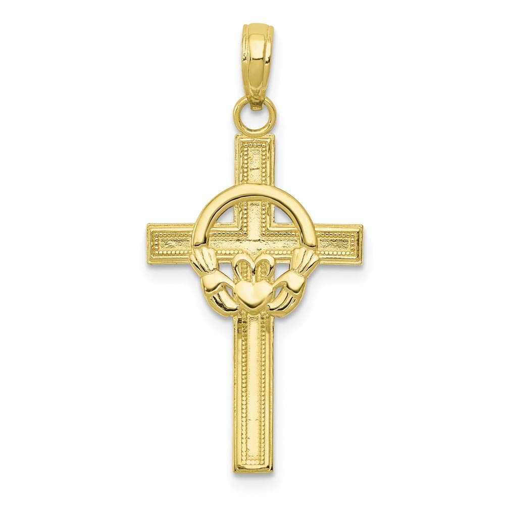 Solid 10k Yellow Gold Celtic Irish Claddagh Cross Pendant Charm