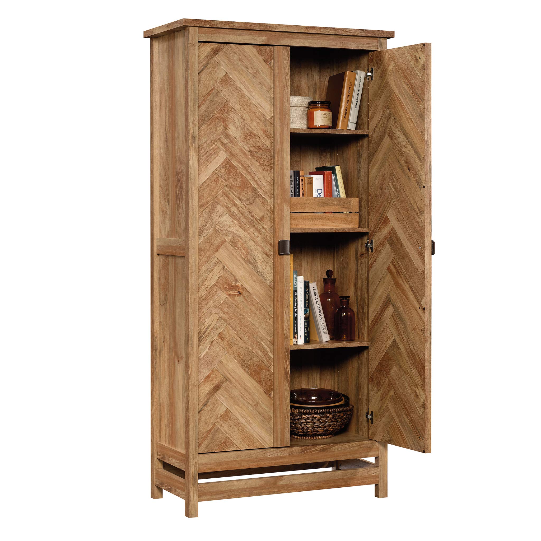 Sauder Cannery Bridge Storage Pantry Cabinet, L: 35.20" x W: 16.26" x H: 71.97", Lintel Oak finish