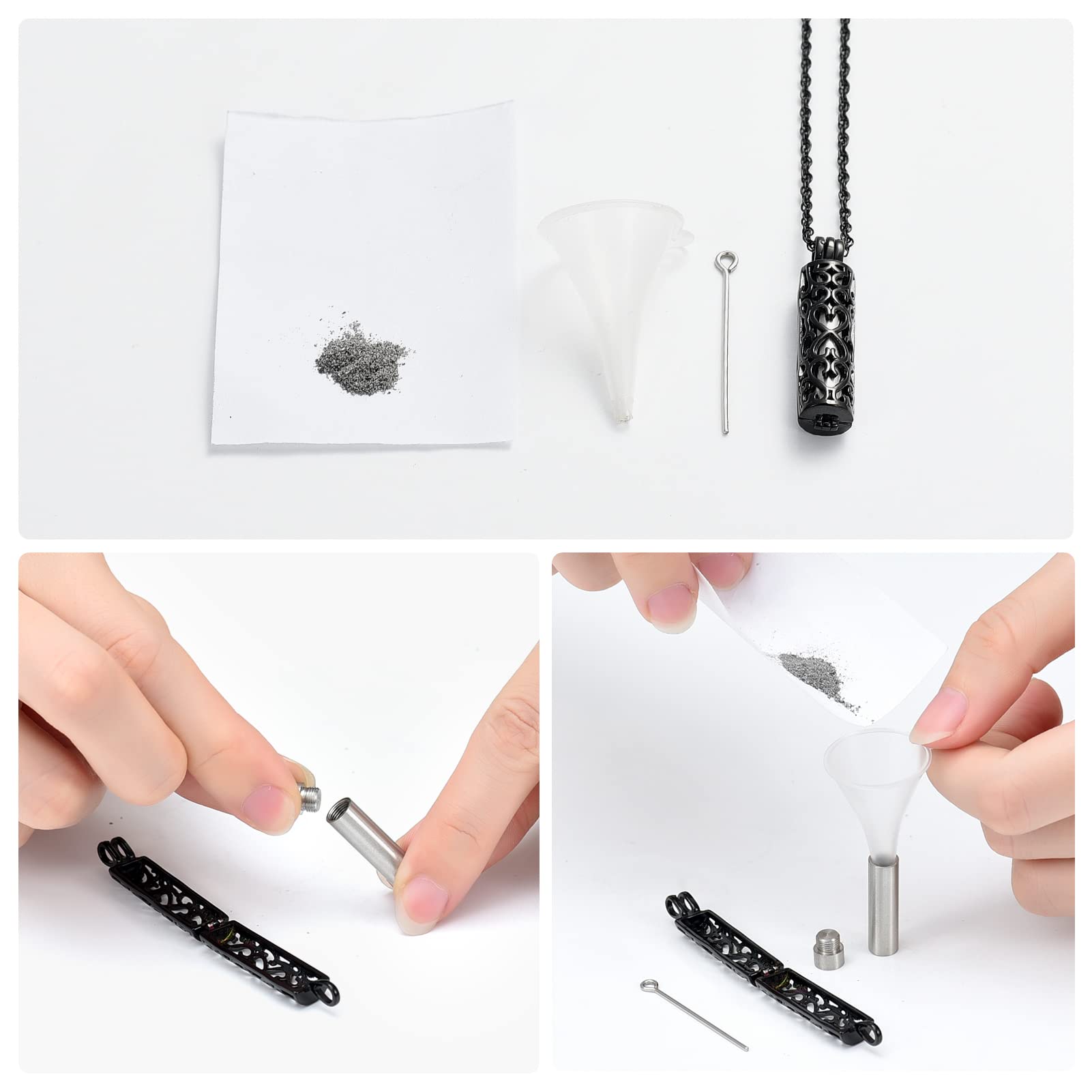 shajwo Cylinder Urn Necklace for Ashes for Women Men Cremation Jewelry Keepsake Memorial Human Pet Ashes Pendant,Black+Silver