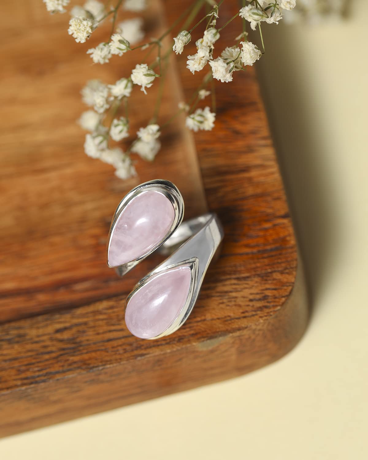 YoTreasure 8x16 MM Rose Quartz Bypass Ring 925 Sterling Silver Jewelry (8)