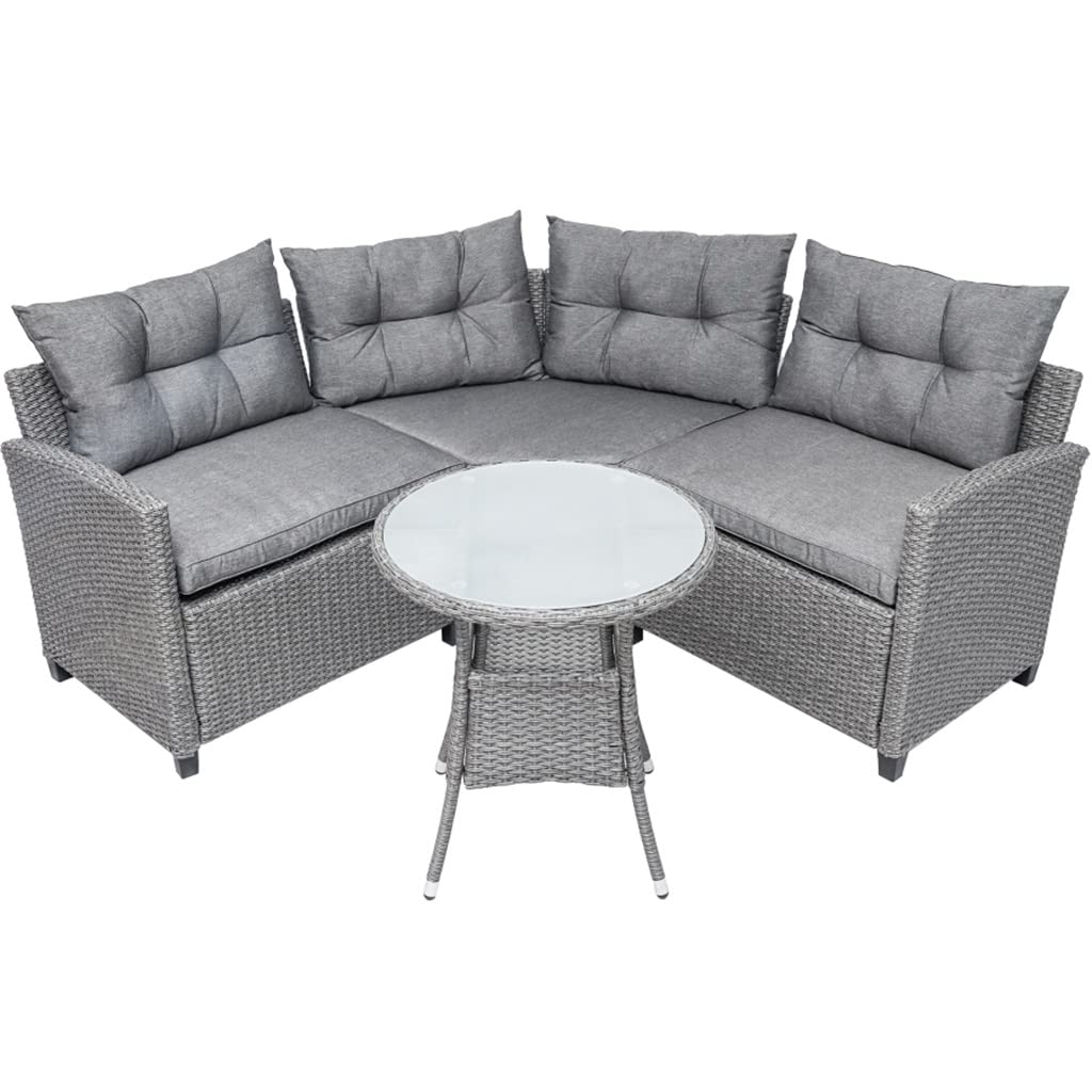 SLNFXC 4-Piece Resin Wicker Patio with Round Table, Gray Cushion Furniture Set Sofa-Type Garden Pool Balcony