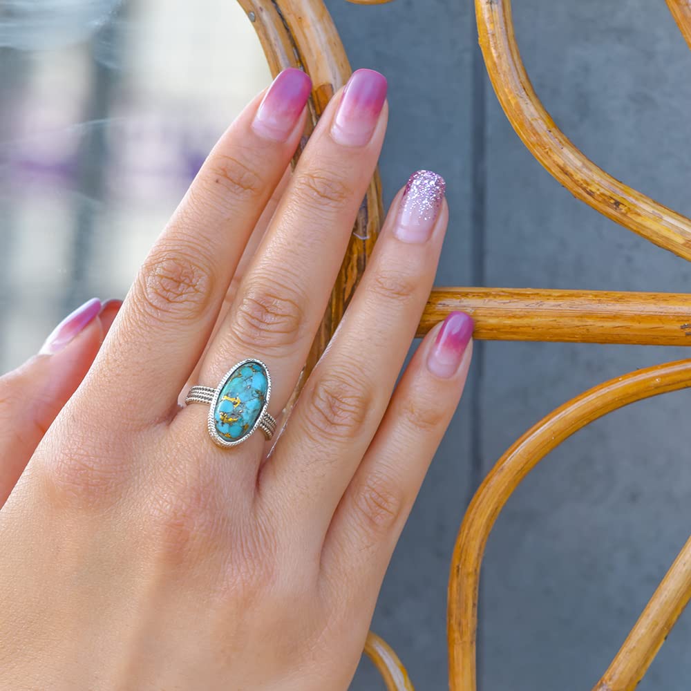YoTreasure Blue Copper Turquoise Bold Ring in .925 Sterling Silver Jewelry