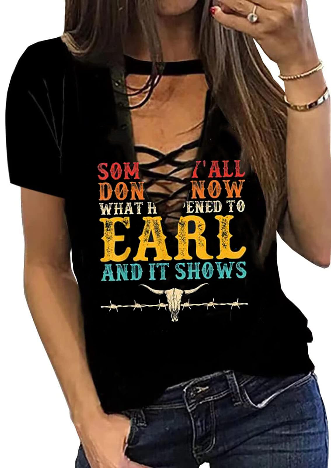 Roll Shirts Women Country Music Tee Shirts Western Rodeo Short Sleeve Tops Blouse(Beige,M)