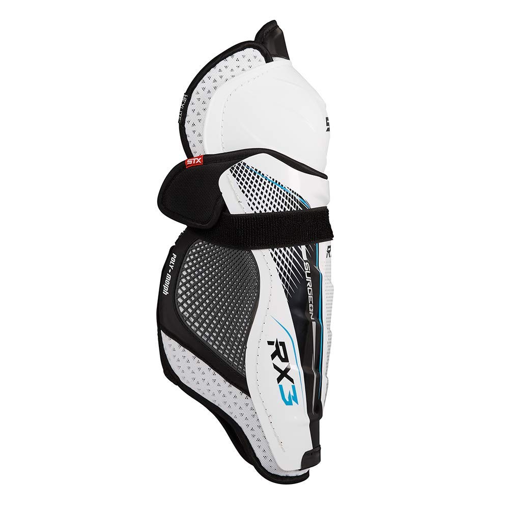 STX HP SG30 SR 16 WE/BE Ice Hockey Surgeon RX3 Shin Guards, 16", White/Blue, 16"