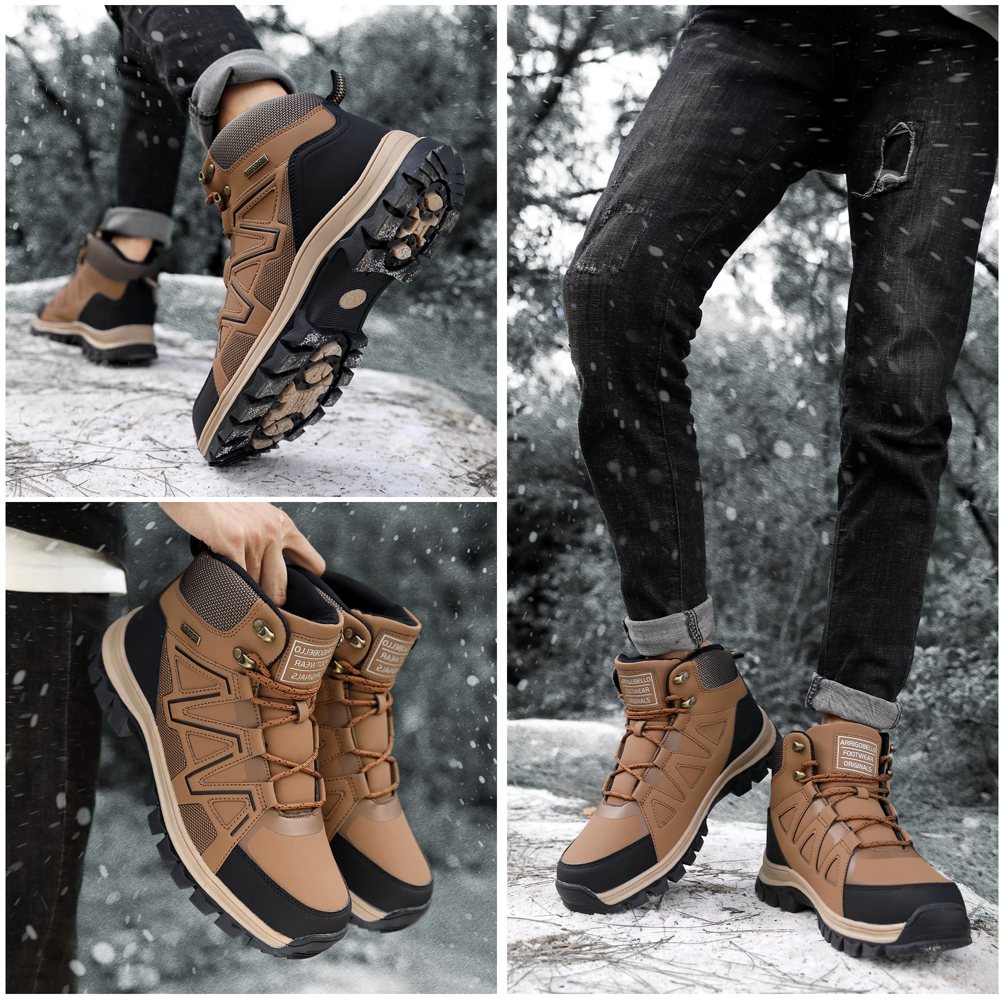 TARELO Mens Hiking Boots Winter Snow Boots Warm Ankle Booties Outdoor Trekking Shoes