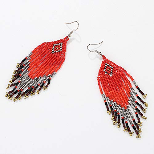Weicam Women Jewellery 4 Pair Multicolor Nation Bohemian Style Tassel Earrings Handmade Beaded Jewelry
