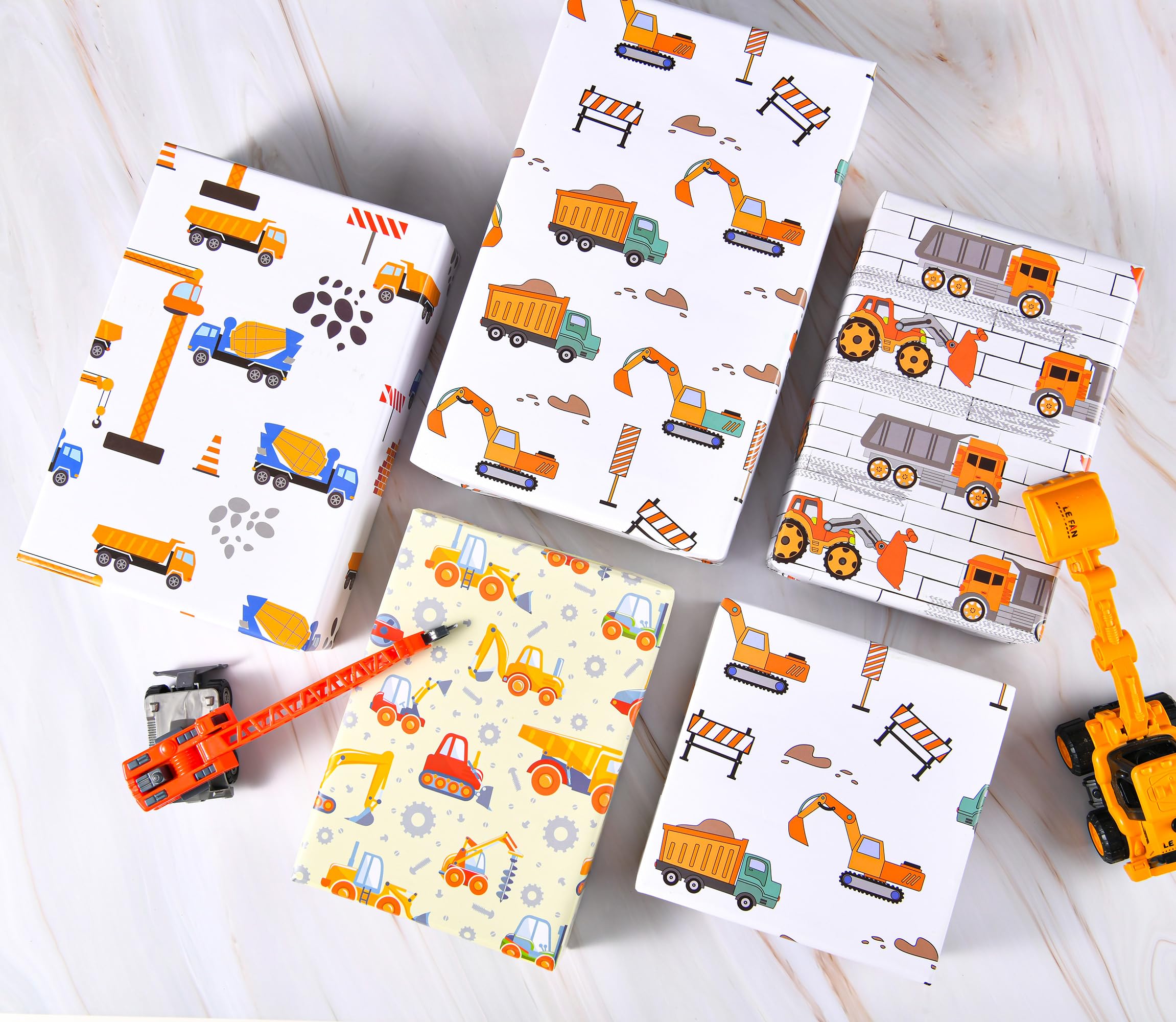Titiweet Construction Wrapping Paper - Truck Wrapping Paper for Boys, Kids, 12 Sheets Tractor & Trucks Wrapping Paper for Birthday Holiday, 20 x 28 Inches Per Sheet(Construction(12 sheets))