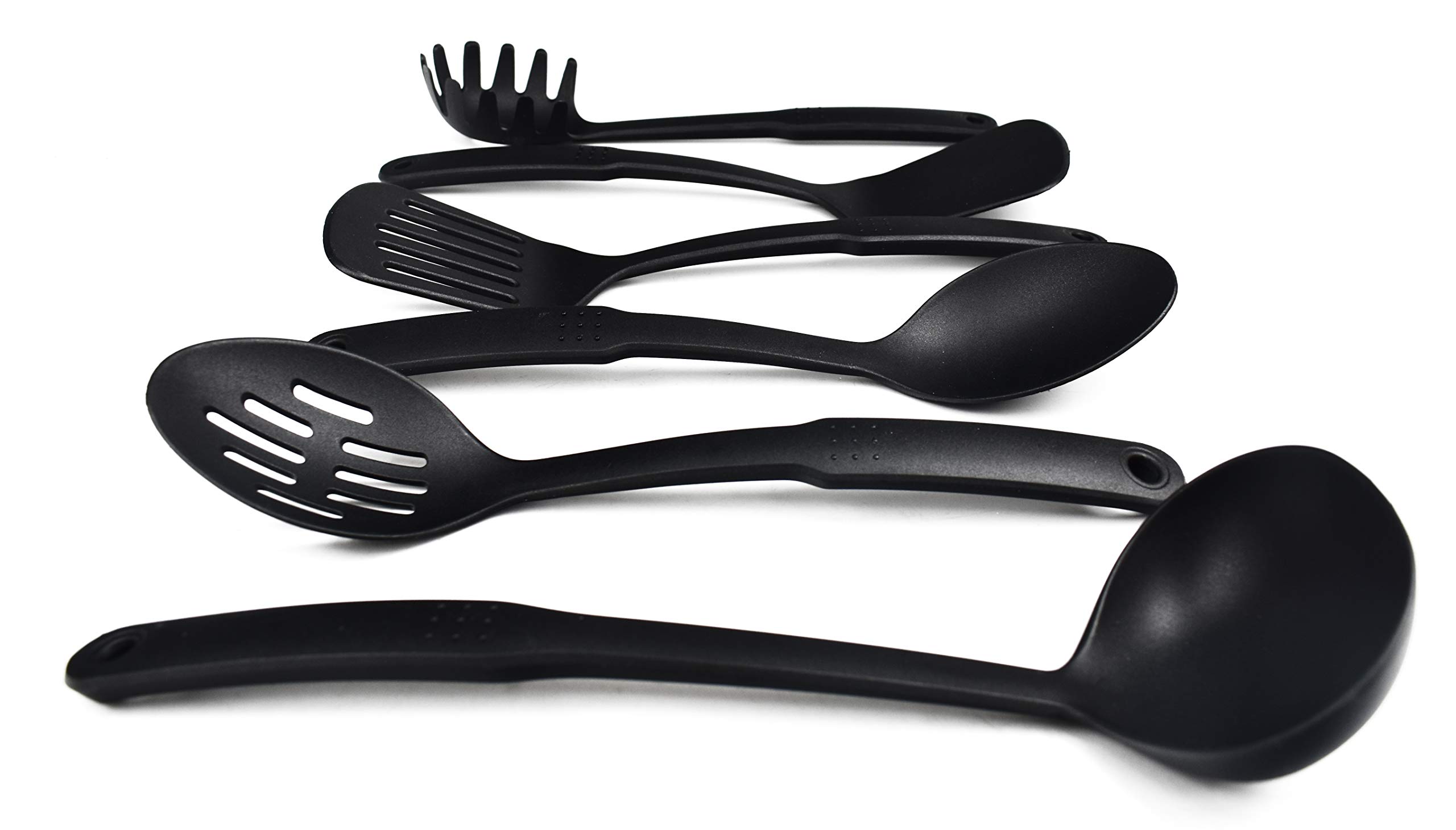 Set of 12 Nylon Cooking Utensils - Slotted Spoon/Solid Spoon/Slotted Spatula/Solid Spatula/Ladle/Pasta Fork - 11.75" to 12.5" (12)