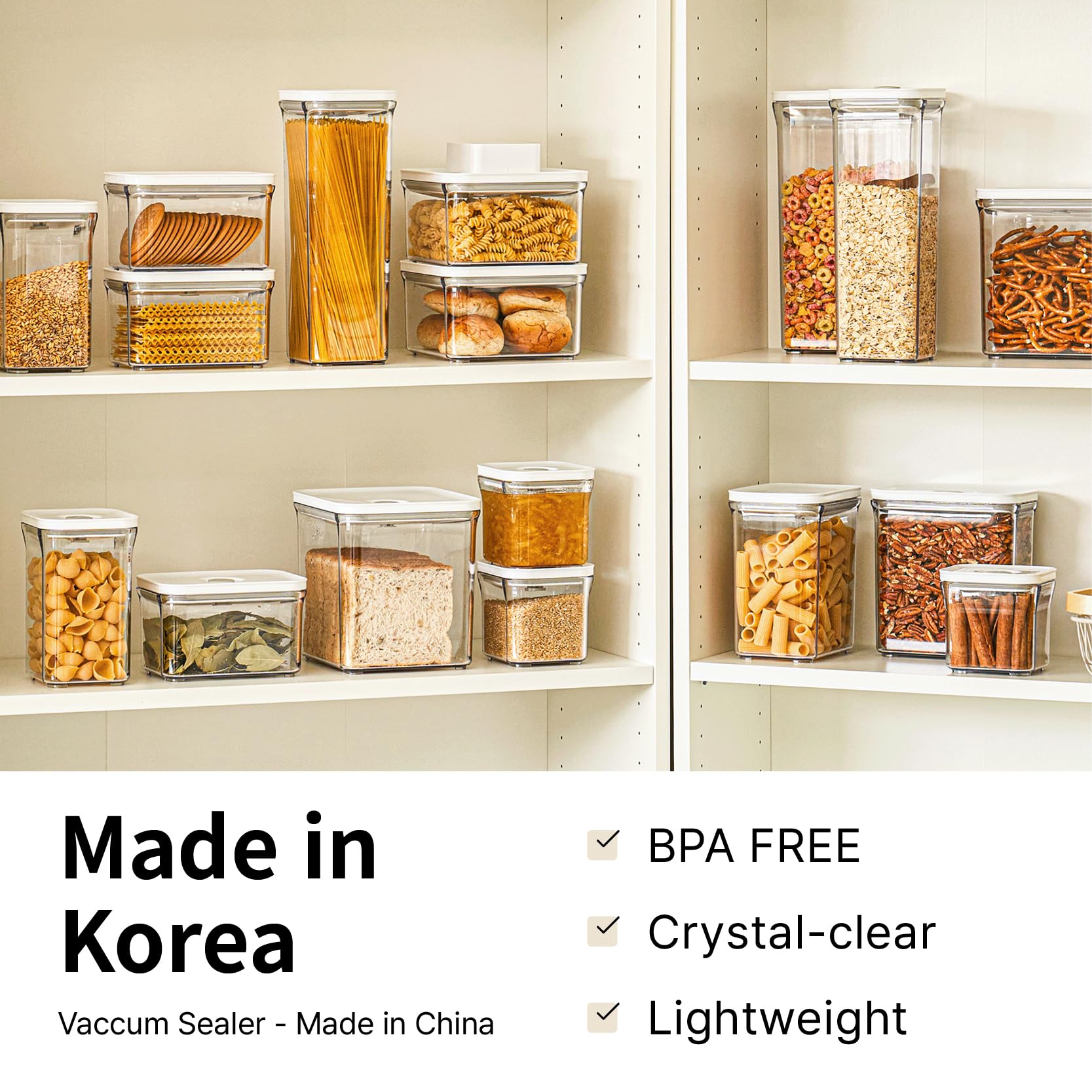 VAKUEN Premium Airtight Food Storage Containers, Square 2PC/Set(1.48qt), Smart One-Click Seal Lid, No Hinges, 100% Leak Proof, BPA-FREE, Dishwasher, Freezer & Microwave Safe