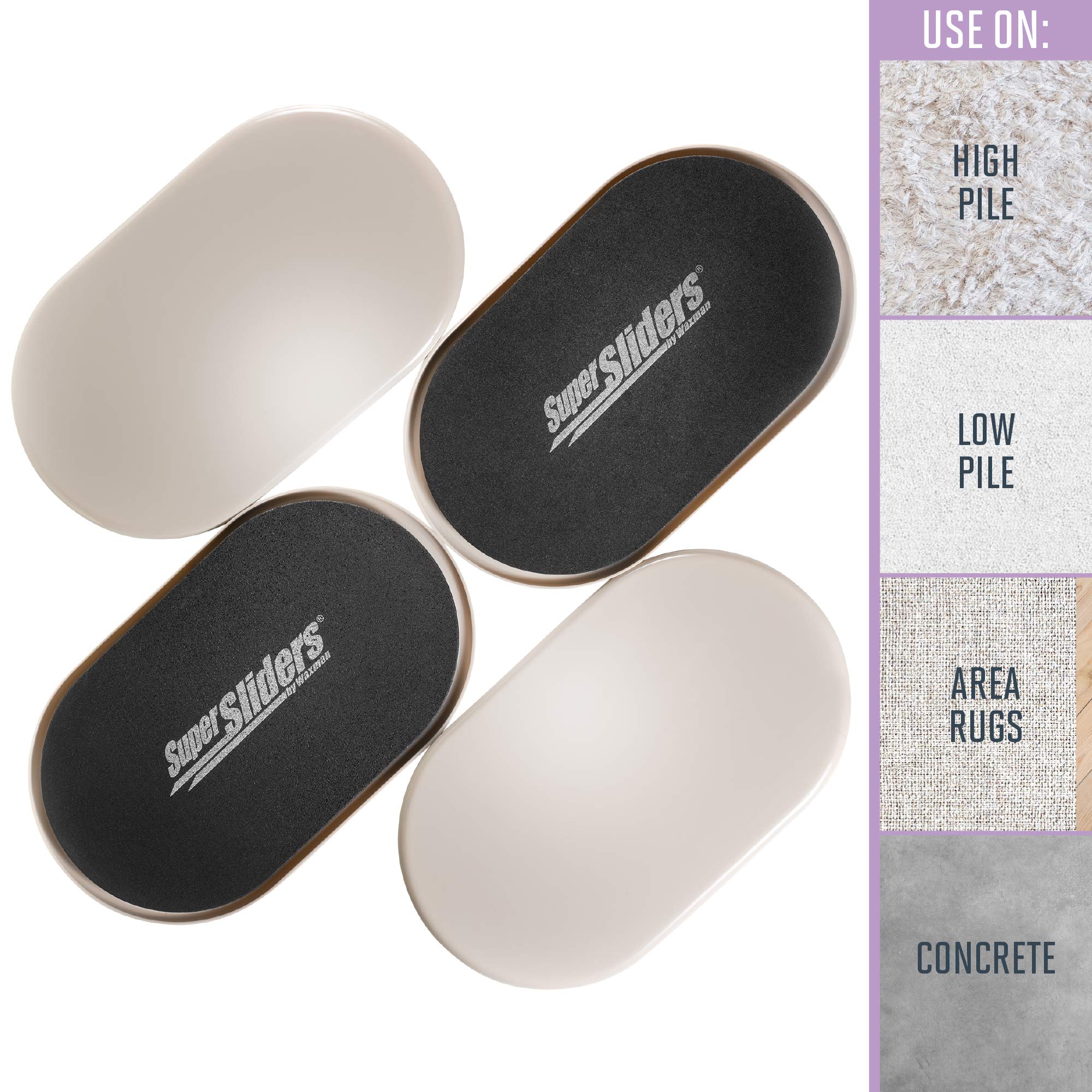 Super Sliders 3 1/2" x 6" Oval Reusable Furniture Sliders for Carpet - Effortless Moving and Surface Protection, Beige (8 Pack)