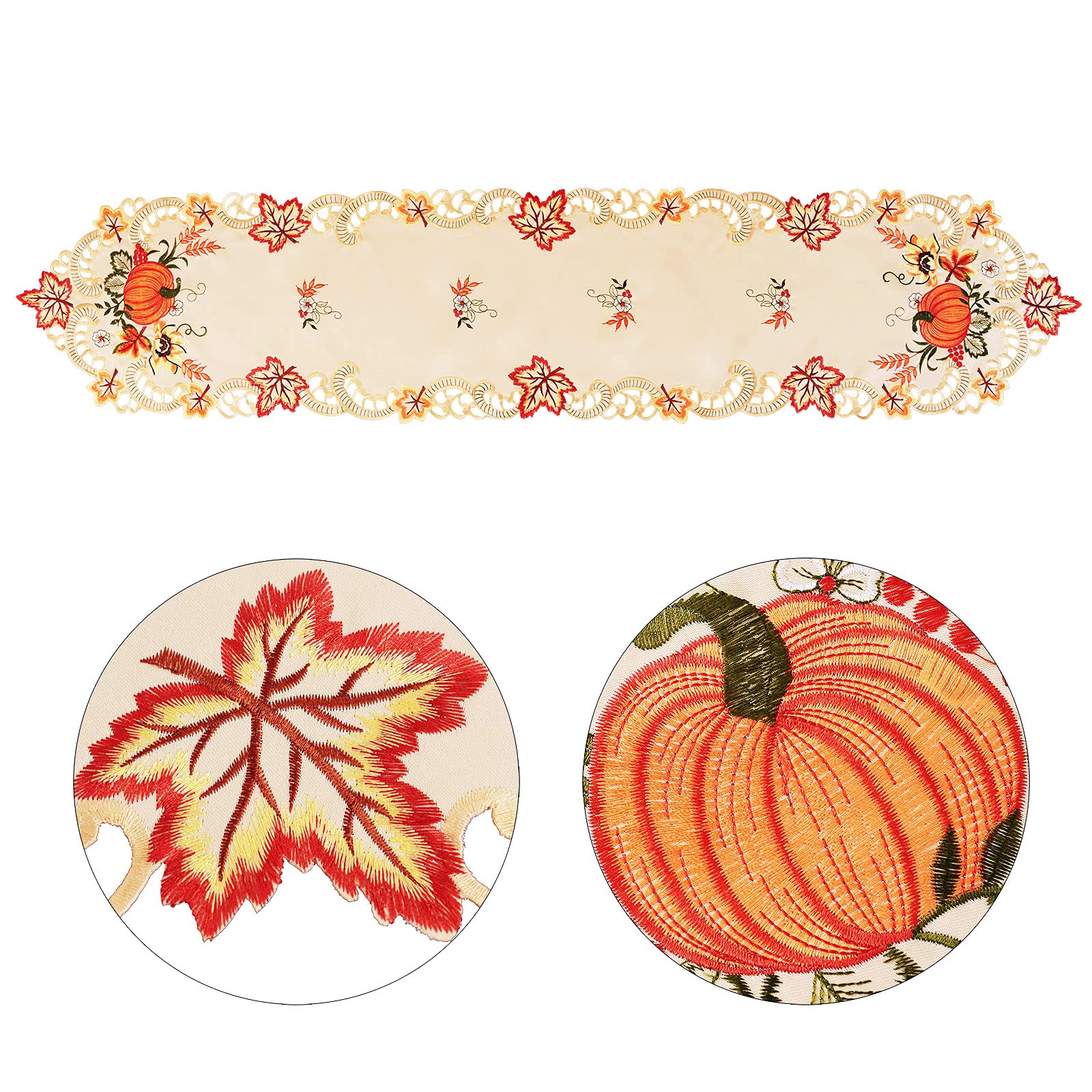 Simhomsen Thanksgiving Harvest Pumpkins Table Runners for Autumn Or Fall Decorations, Embroidery (14 × 69 Inches)