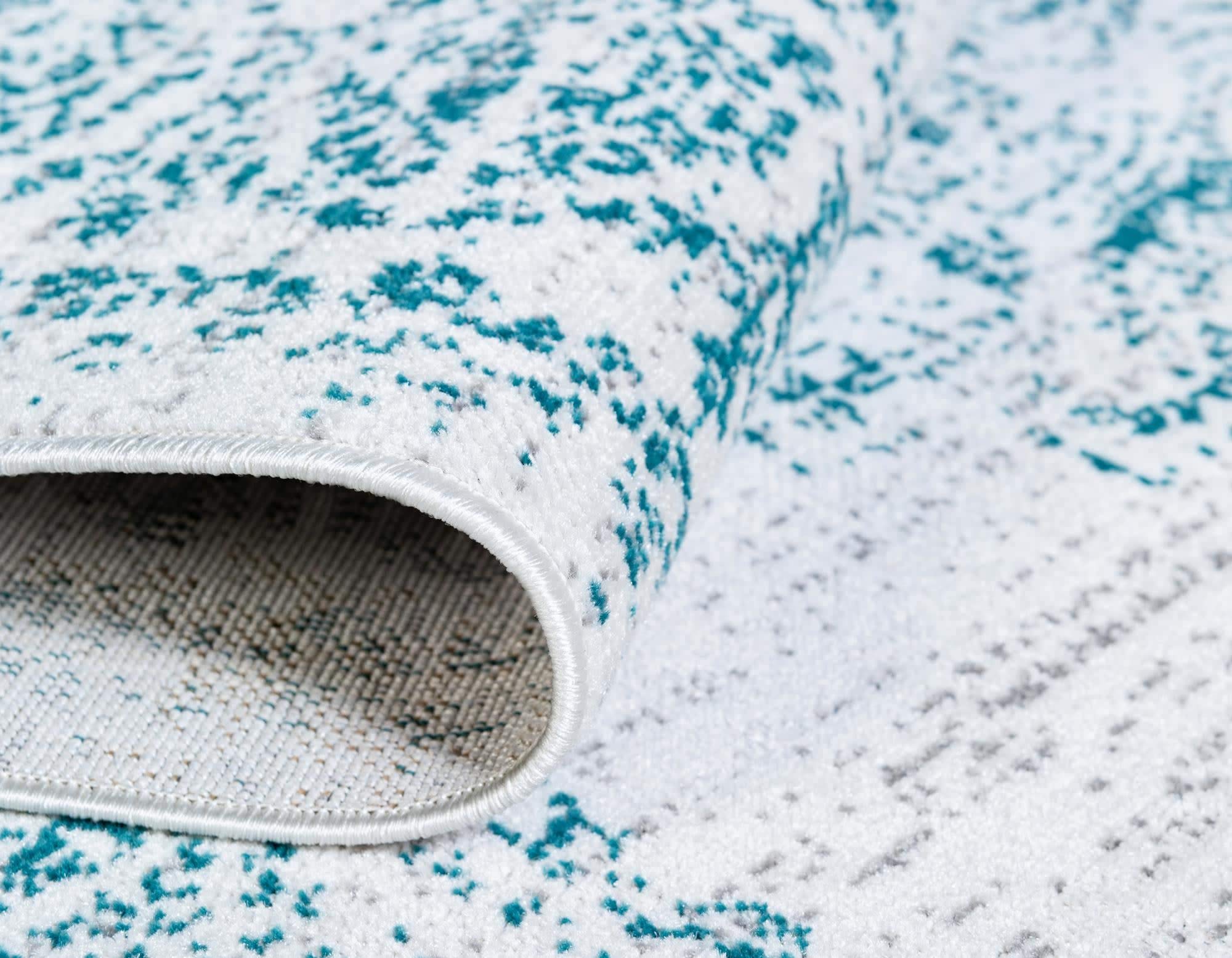 Unique Loom Aarhus Collection Vintage Border Area Rug_AAR003, 5 ft x 7 ft 9 in, Cream/Teal