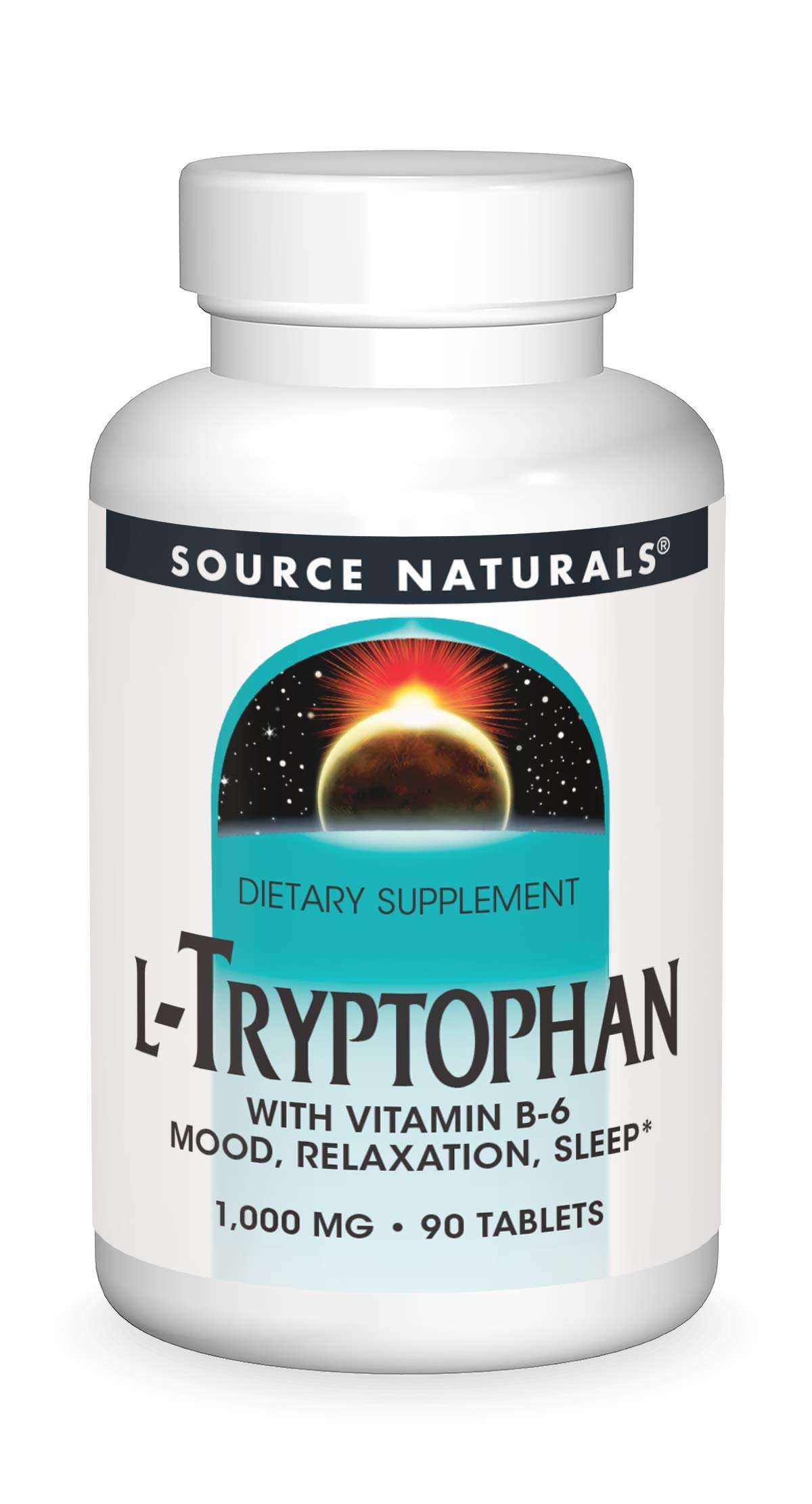 Source Naturals L-Tryptophan with Vitamin B-6 1000 mg Support Mood, Relaxation And Sleep - 90 Tablets