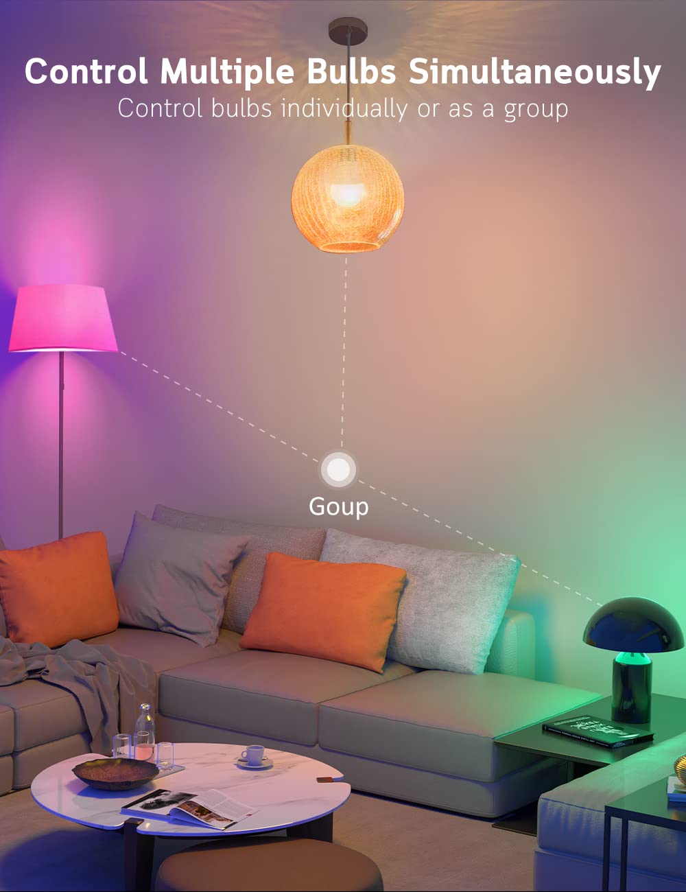 Tasmor Smart Light Bulbs, Color Changing Light Bulbs Works with Alexa & Google Assistant, Dimmable WiFi Light Bulb, RGBCW Multicolor LED Light Bulb A19 E26 60W Equivalent, No Hub Required, 2 Pack