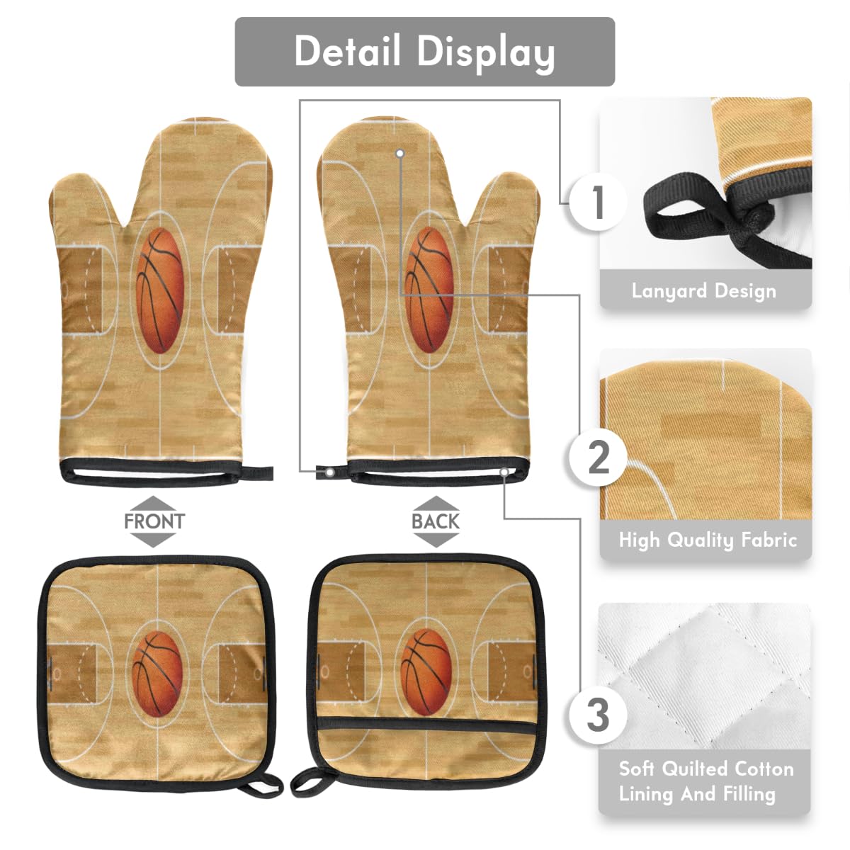 Ready Basketball Oven Mitts and Pot Holders Sets of 2 Heat Resistant Non-Slip Kitchen Gloves Hot Pads with Inner Cotton Layer for Cooking BBQ Baking Grilling