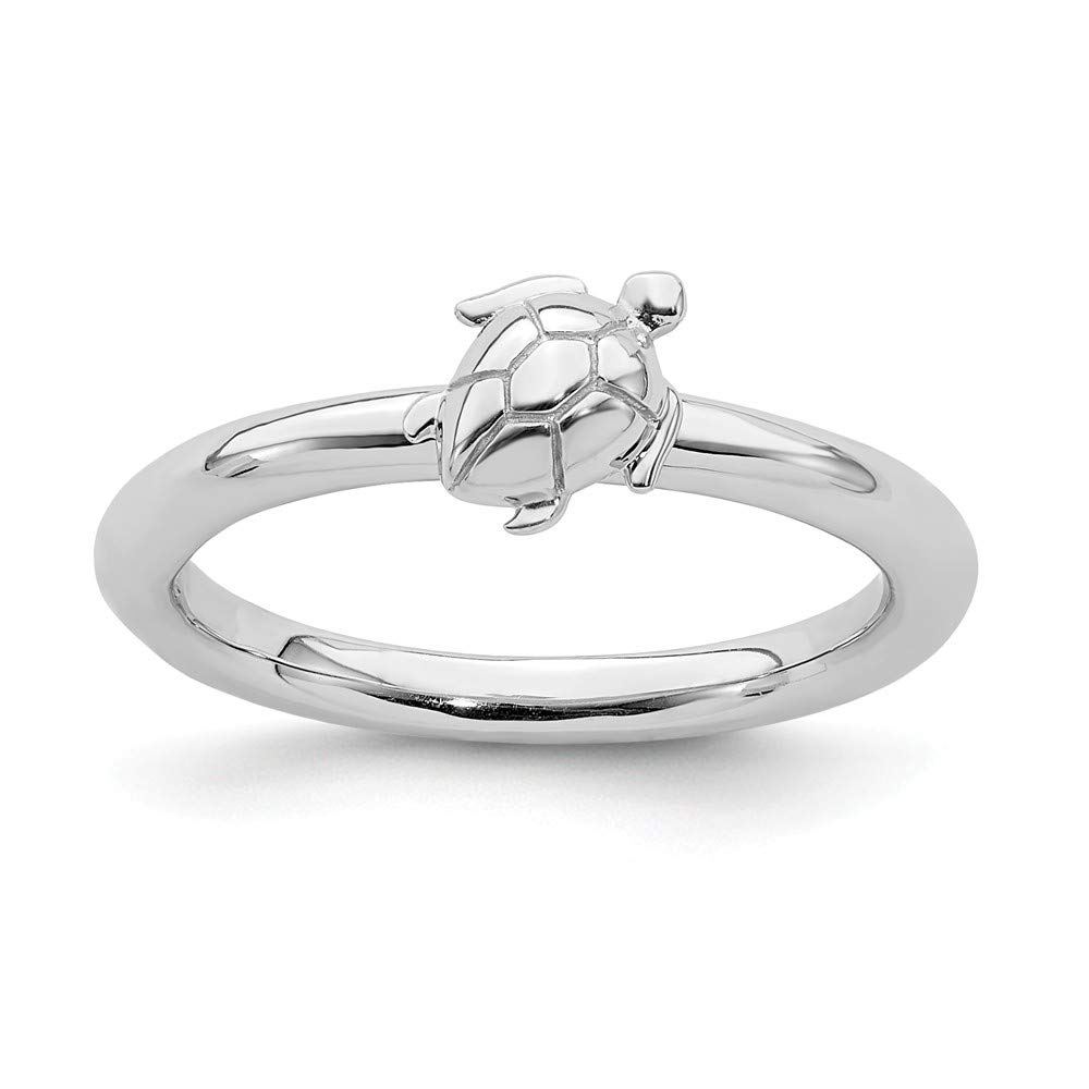 Stackable Expressions Rhodium Plated Sterling Silver Sea Turtle Ring - Size 7