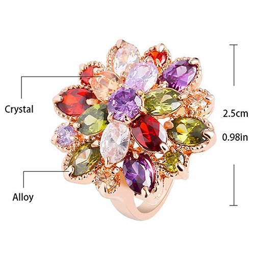 super1798 Lady's Alloy Ring Cubic Zirconia Colorful Crystal Flower Statement - US 9