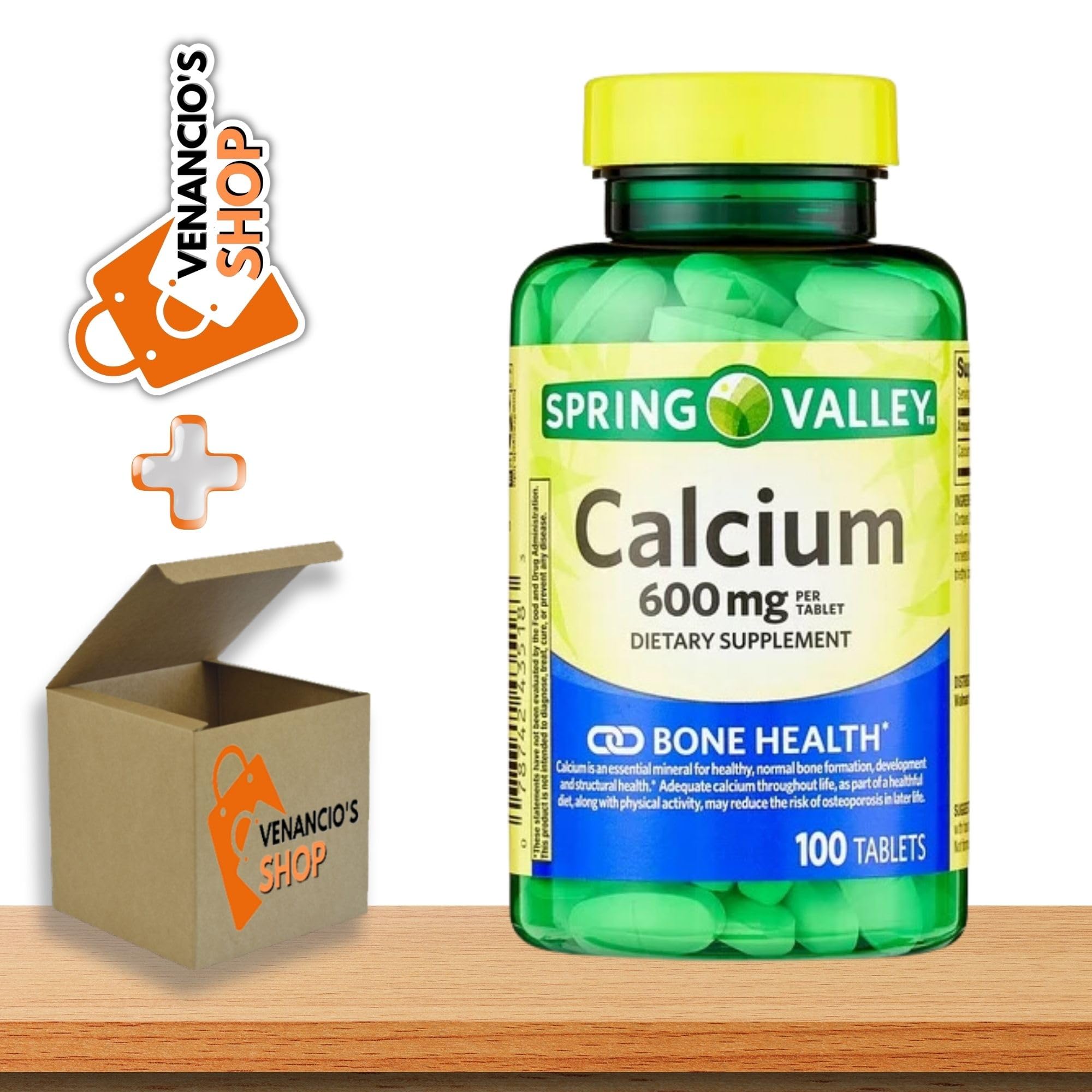 Spring Valley Calcium 600 mg 100 Tablets, Dietary Supplement, Bone Health Calcium + Includes Venancio’sFridge Sticker (Pack of 1)