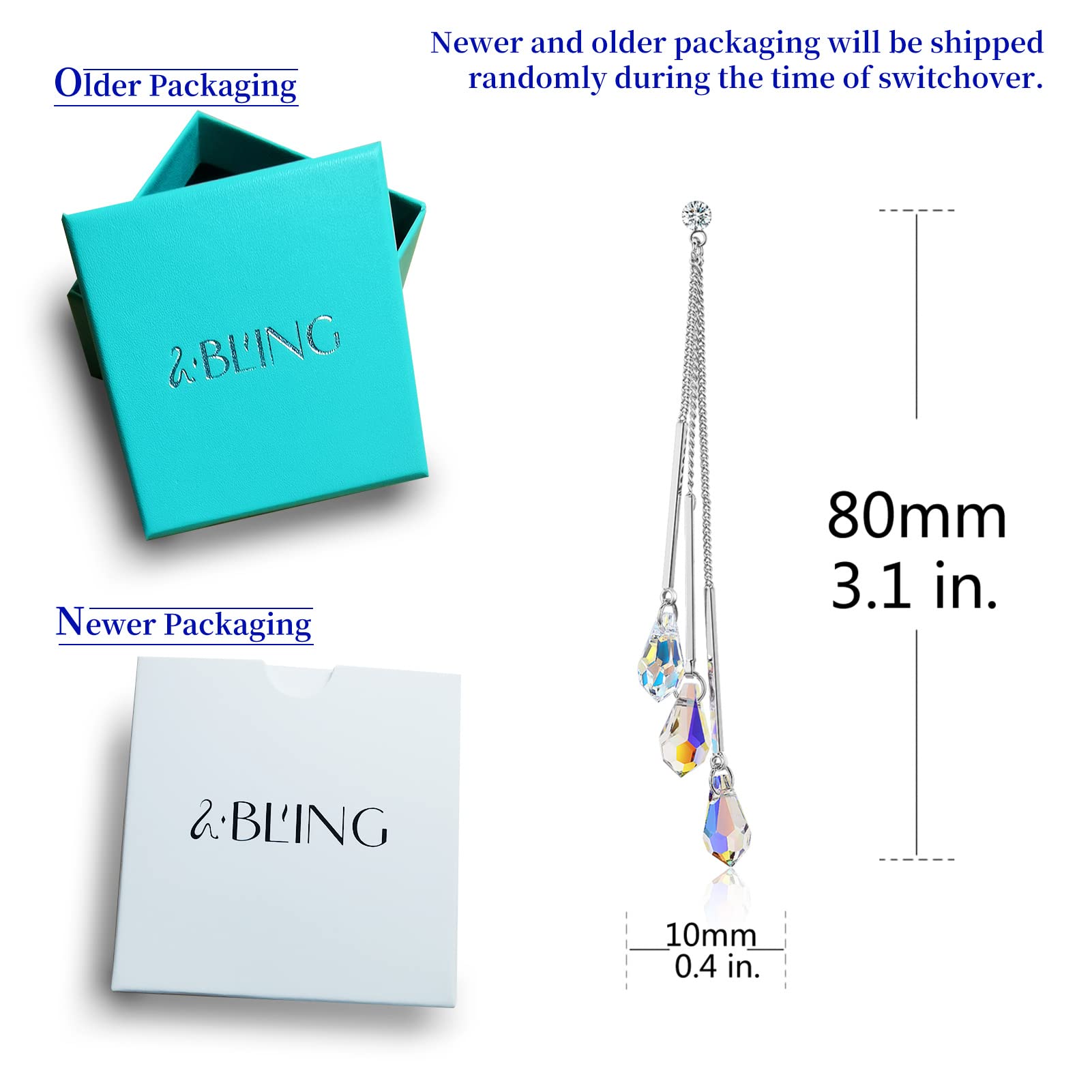 SBLING Platinum-Plated Color Change Multi-Teardrop Earrings Made with Aurora Borealis Austrian Crystals (5.3 cttw)