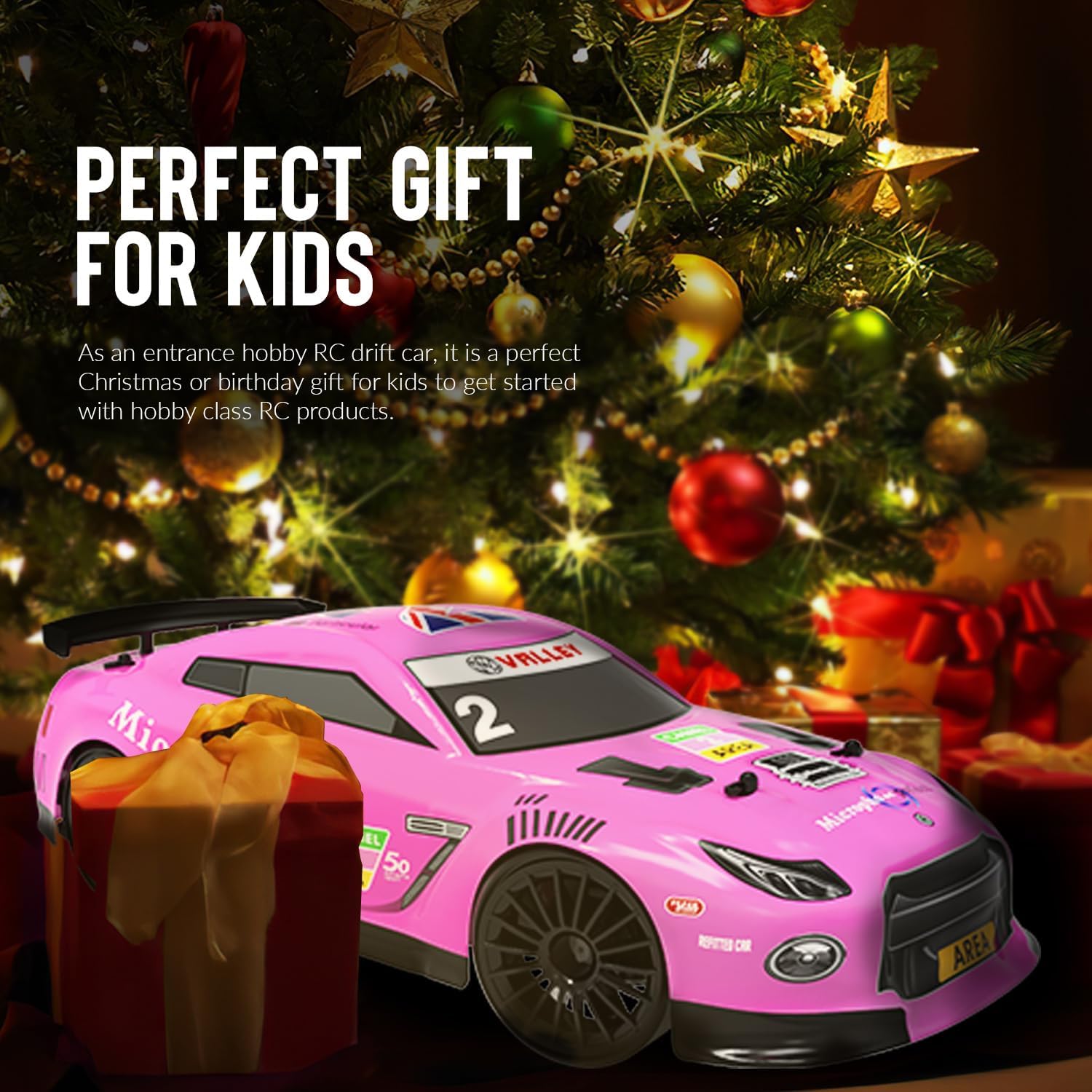 RACENT RC Drift Car - 1:14 Scale 4WD 15MPH Fasr Remote Control Toy for Boys Kids Adults with Drifting & Racing Tires, 2 Rechargeable Batteries (Pink)