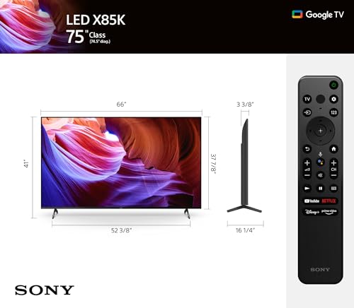 Sony 75 Inch 4K Ultra HD TV X85K Series: LED Smart Google TV with Dolby Vision HDR and Native 120HZ Refresh Rate KD75X85K- Latest Model,Black