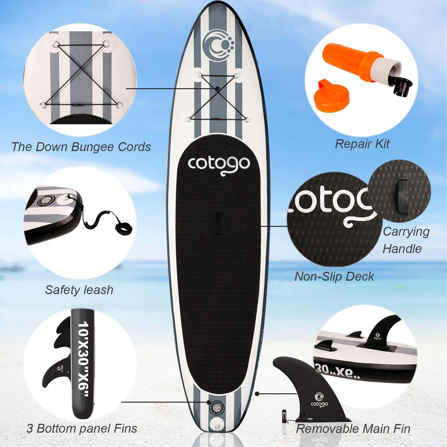 rolimate Inflatable Stand Up Paddle Board, with All SUP Accessories 6 Inches Thickness Wide Stance Bottom Fin for Paddling (Black)