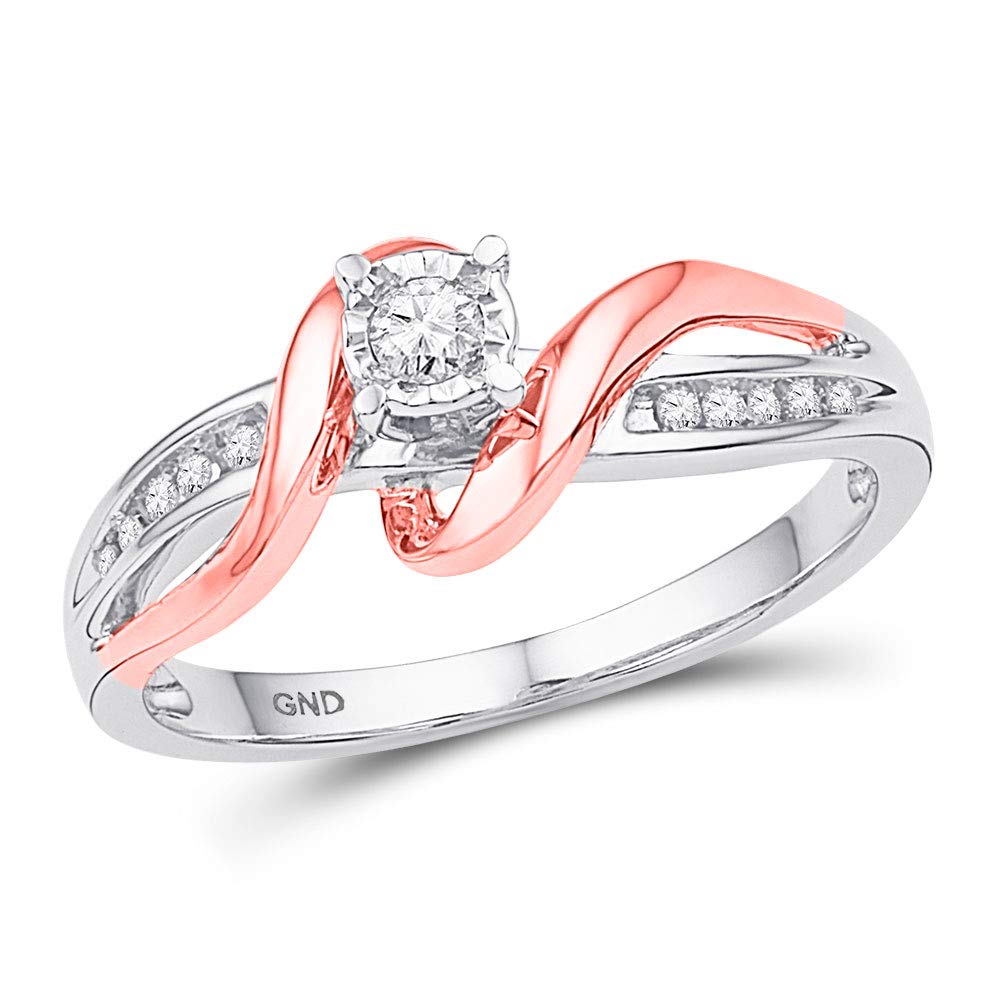 The Diamond Deal 10kt White & Rose-tone Gold Womens Round Diamond Solitaire Bridal Wedding Engagement Ring 1/8 Cttw