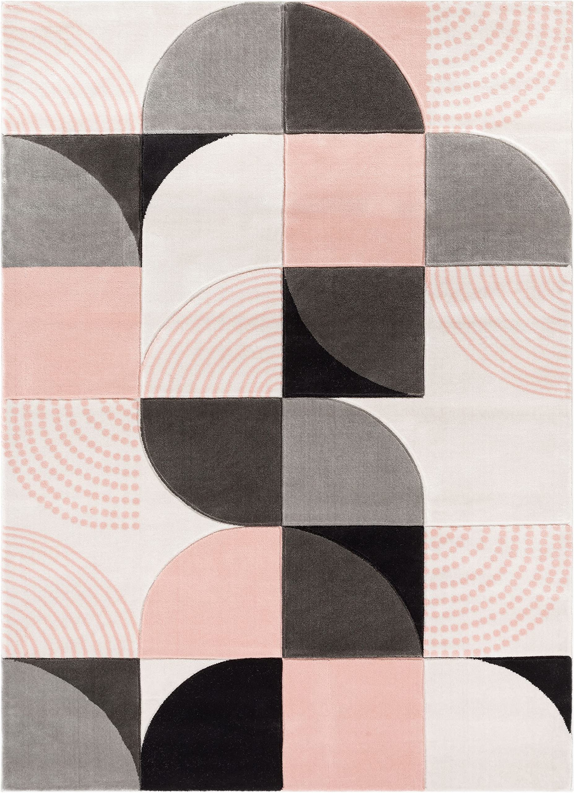 Well Woven Good Vibes Margot Blush Pink Modern Geometric Boxes & Lines 3D Textured 3'11" x 5'3" Area Rug