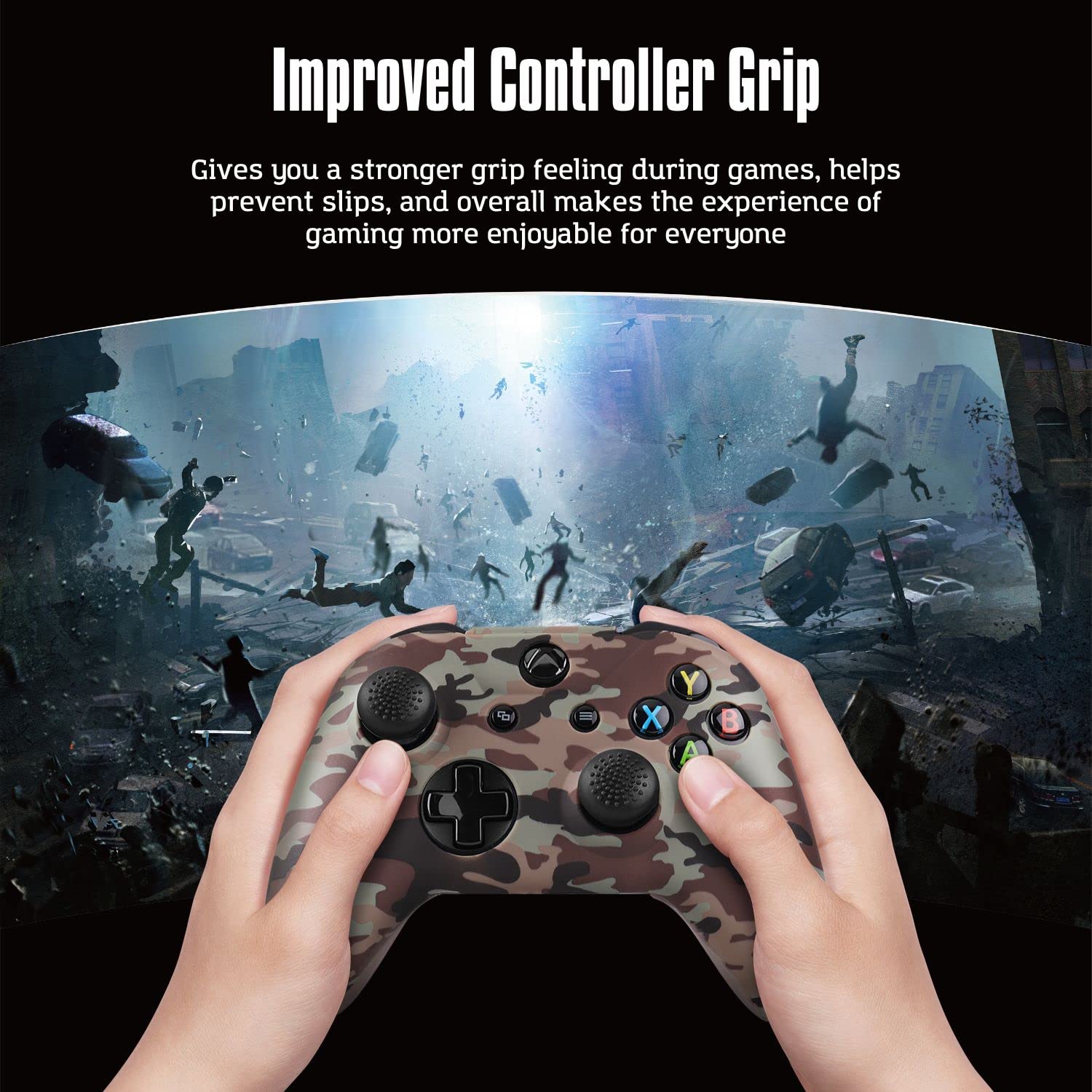 TNP Silicone Skin for Xbox One Controller - Controller Cover for Xbox One S | One X - Anti-Slip Silicone Controller Case Sleeves with 4 Large 4 Small Thumb Grip Caps, Dessert Camo