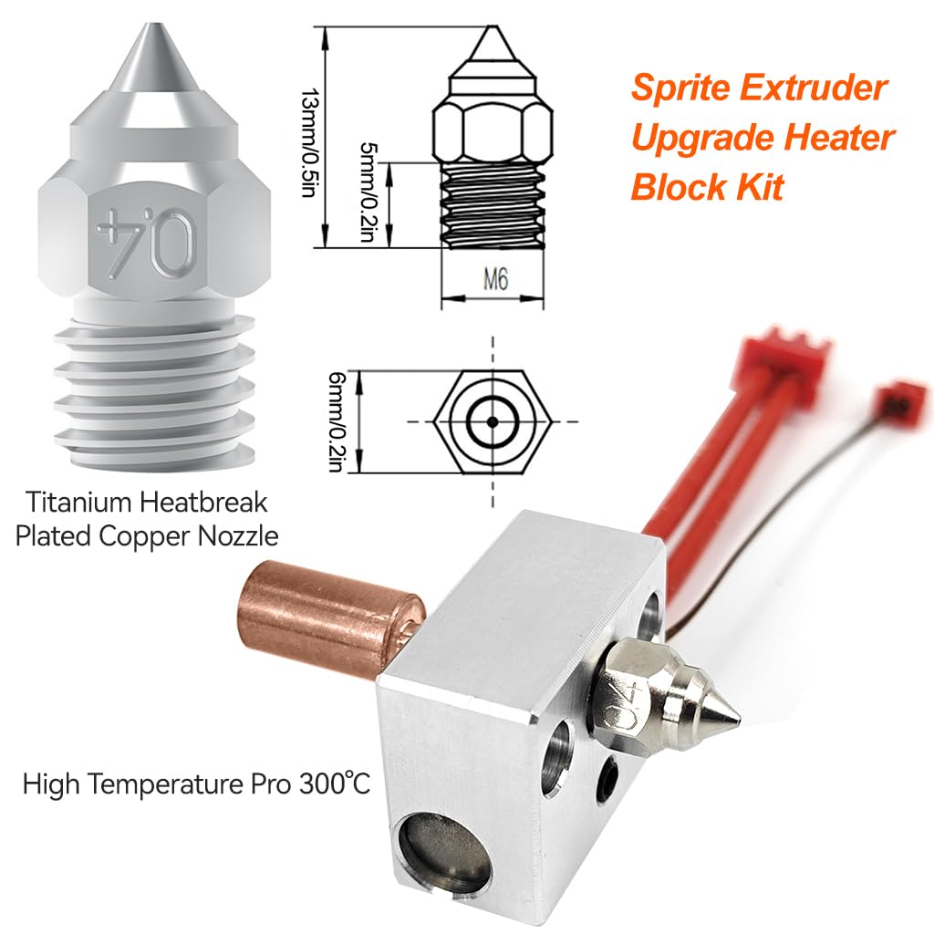 Sprite Extruder Upgrade Heater Block Kit for Creality, Ender 3 S1 Pro Hotend with 5 Copper Plated Nozzles and 4 Silicone Socks, Fit for Ender 3 S1, Ender 3 S1 Pro, CR10 Smart Pro