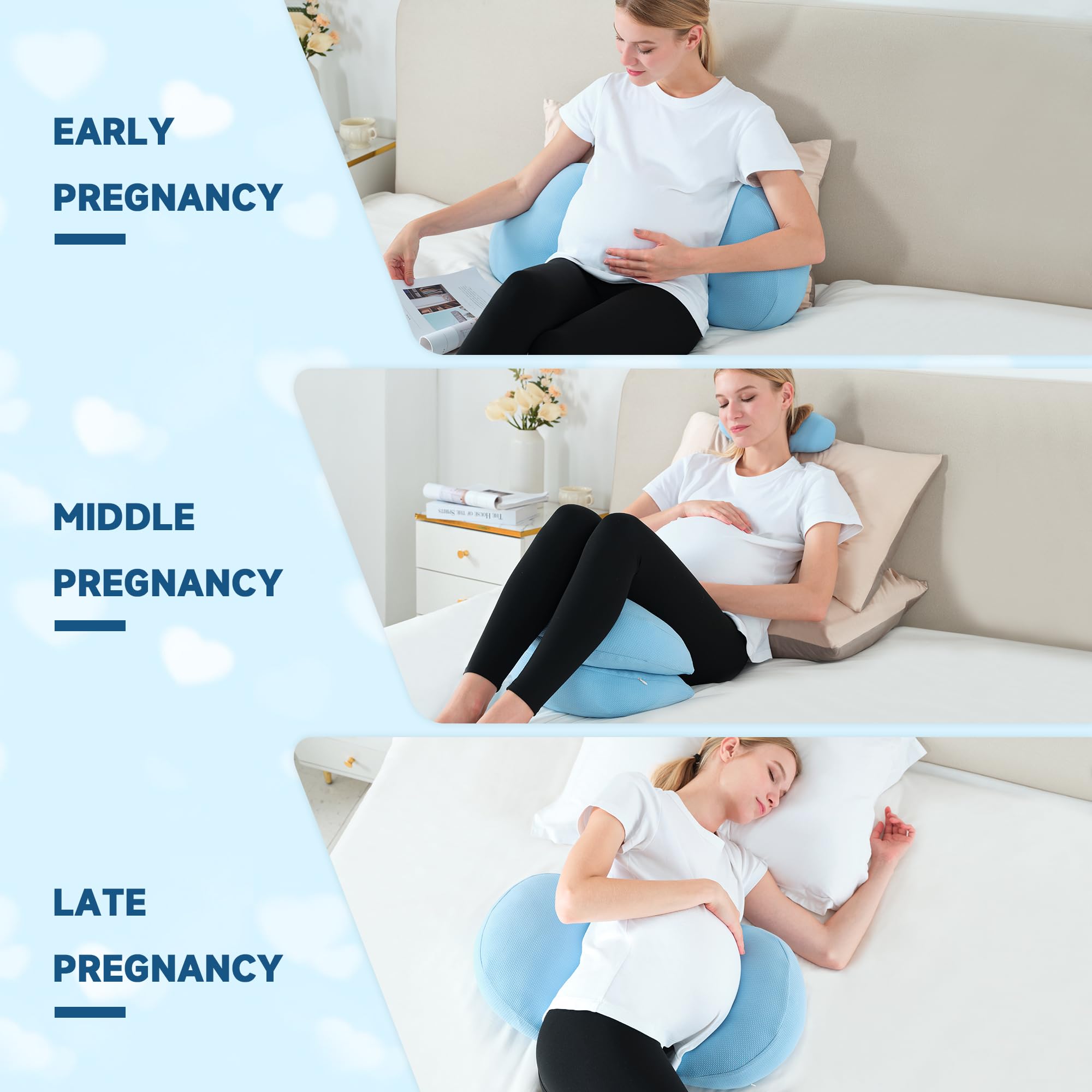 Pregnancy Pillows, Maternity Pillow Support for Backs, Hips, Legs, Belly, Soft Body Pillow for Pregnant Women with Detachable Pillow Cover(blue)