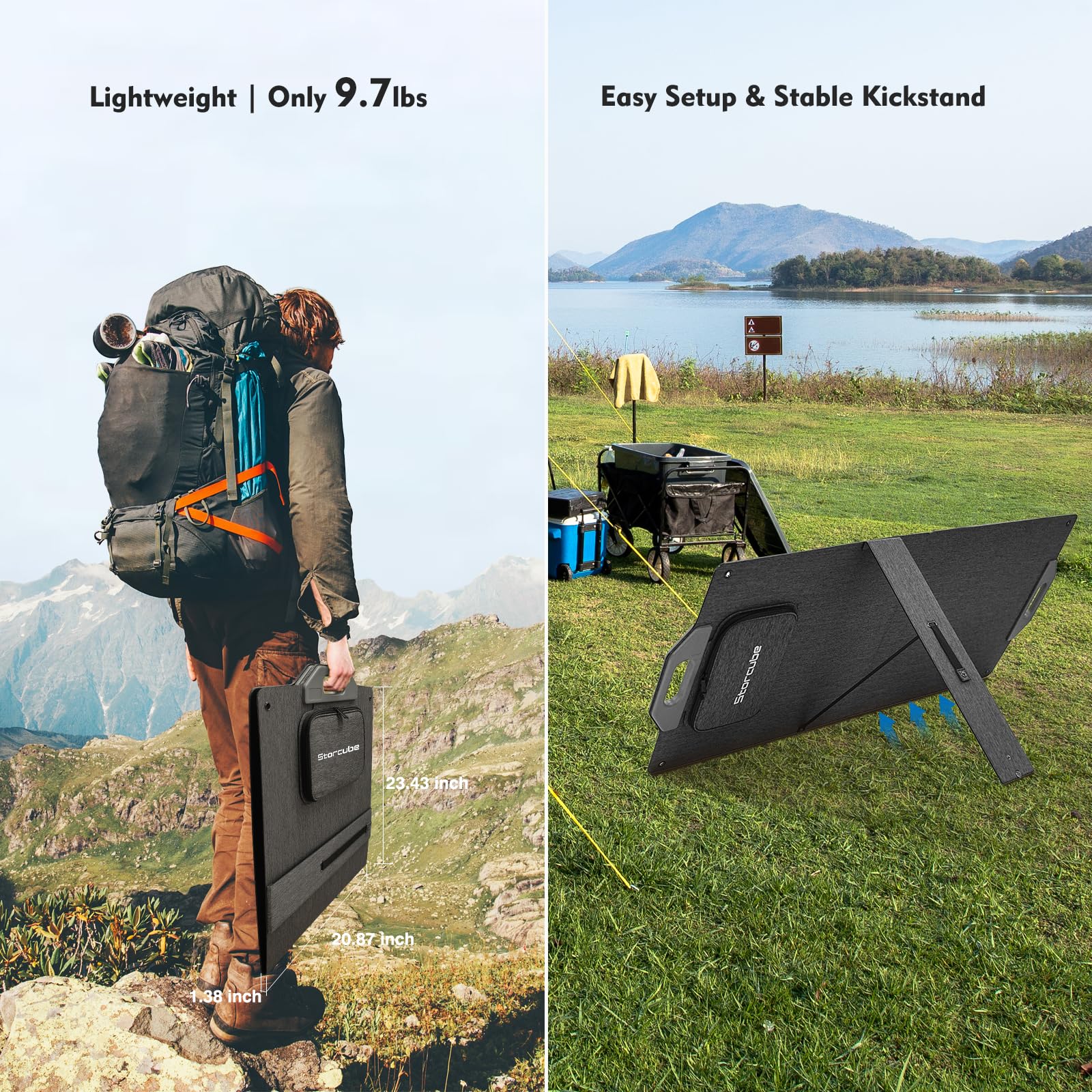 STORCUBE-100W-Portable-Solar-Panel for Power Station Generator, IP67 Waterproof Solar Cell Solar Charger with High-Efficiency Battery Charger for Outdoor Camping Van RV Trip