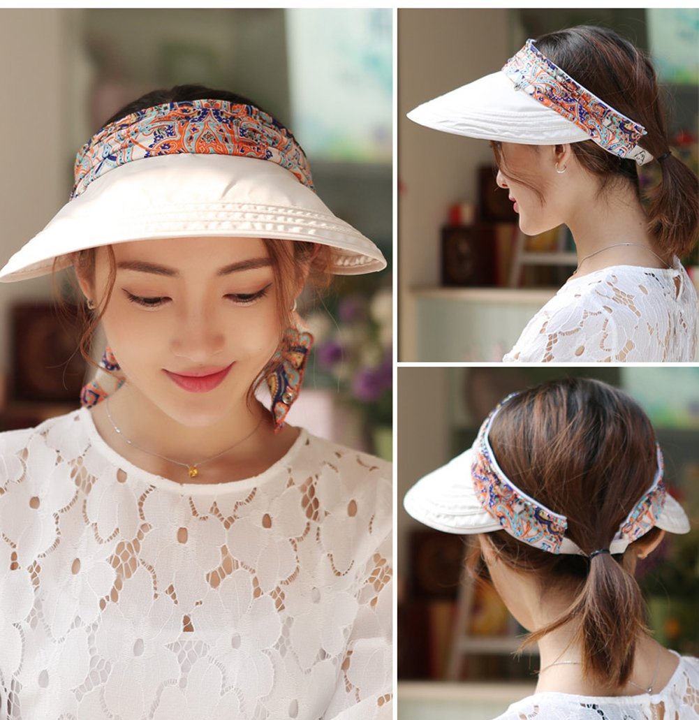 Roll Up Wide Brim Sun Visor UPF 50+ UV Protection Sun Hat with Neck Protector Beige