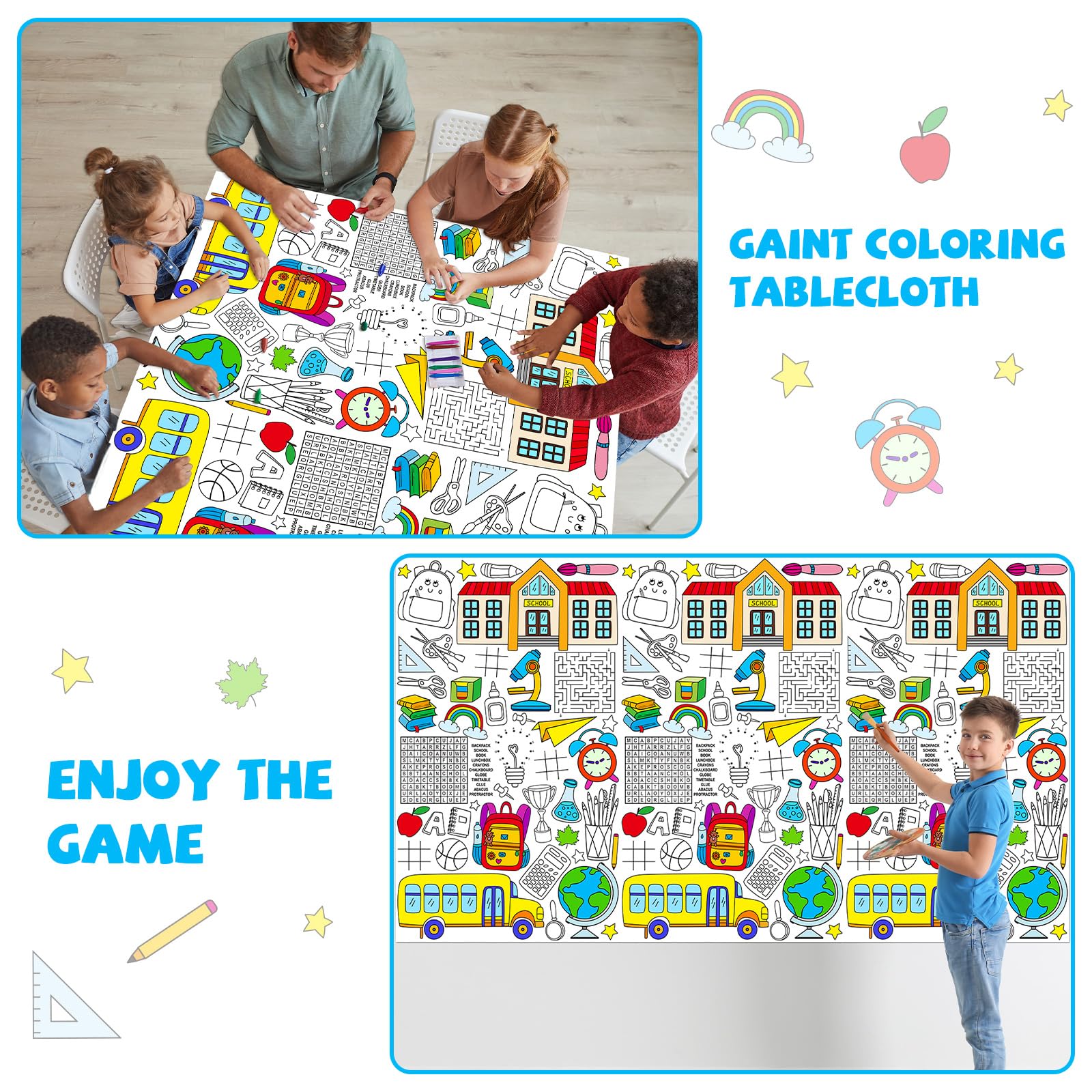 Qyeahkj Giant Fall Coloring Tablecloth Huge Autumn World Posters Large Color-in Paper Poster Table Cover Arts and Crafts