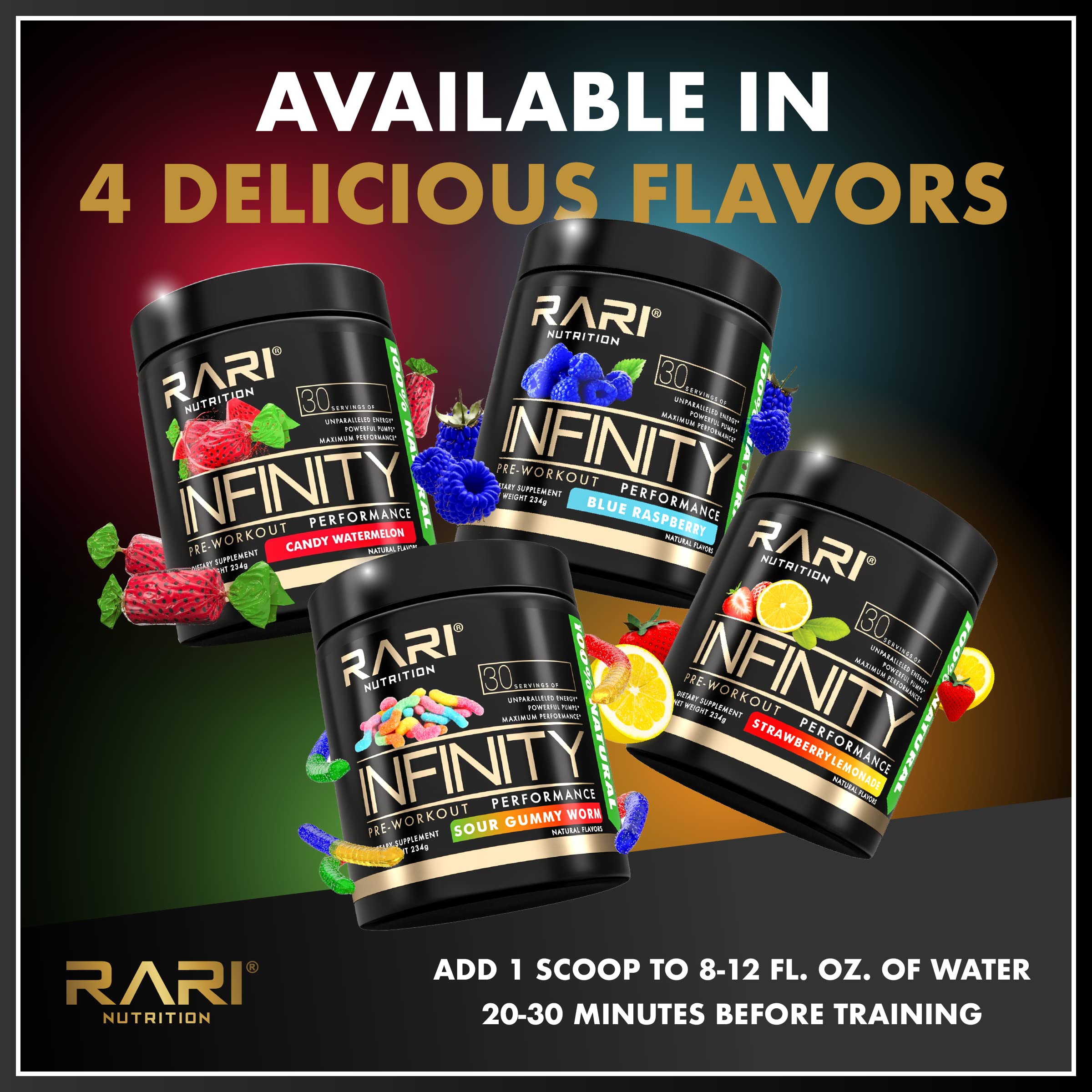 RARI Nutrition Infinity Pre Workout Performance - Pre workout for Women and Men, High-Performance Energy Powder - 30 Servings - Sour Gummy Worm