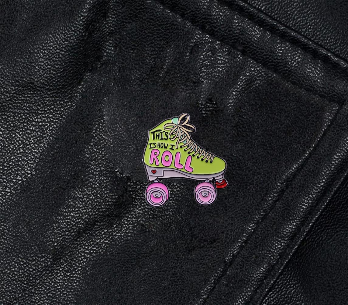 This is how I roll roller skates enamel pin retro skating brooch funny puns Roller Derby badge vaporwave aesthetic 80s kids gift