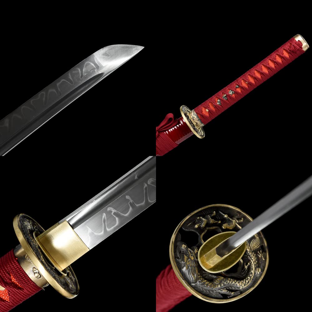 Real Japanese Samurai Katana Sword 1095/T10High Carbon Steel Heat Tempered/Clay Tempered, Full Tang Dragon Tsuba,Full Tang,Functional Sharp…