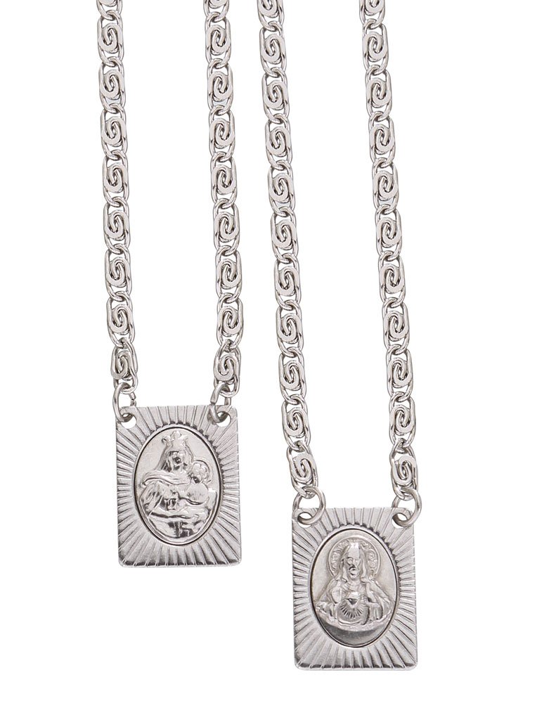 Scapulars Catholic I Sacred Heart of Jesus & Our Lady of Mount Carmel Medals I Stainless Steel Scapular Necklace for Women & Men - 14 Inch long I Catholic Religious Necklace - Stamped Icons